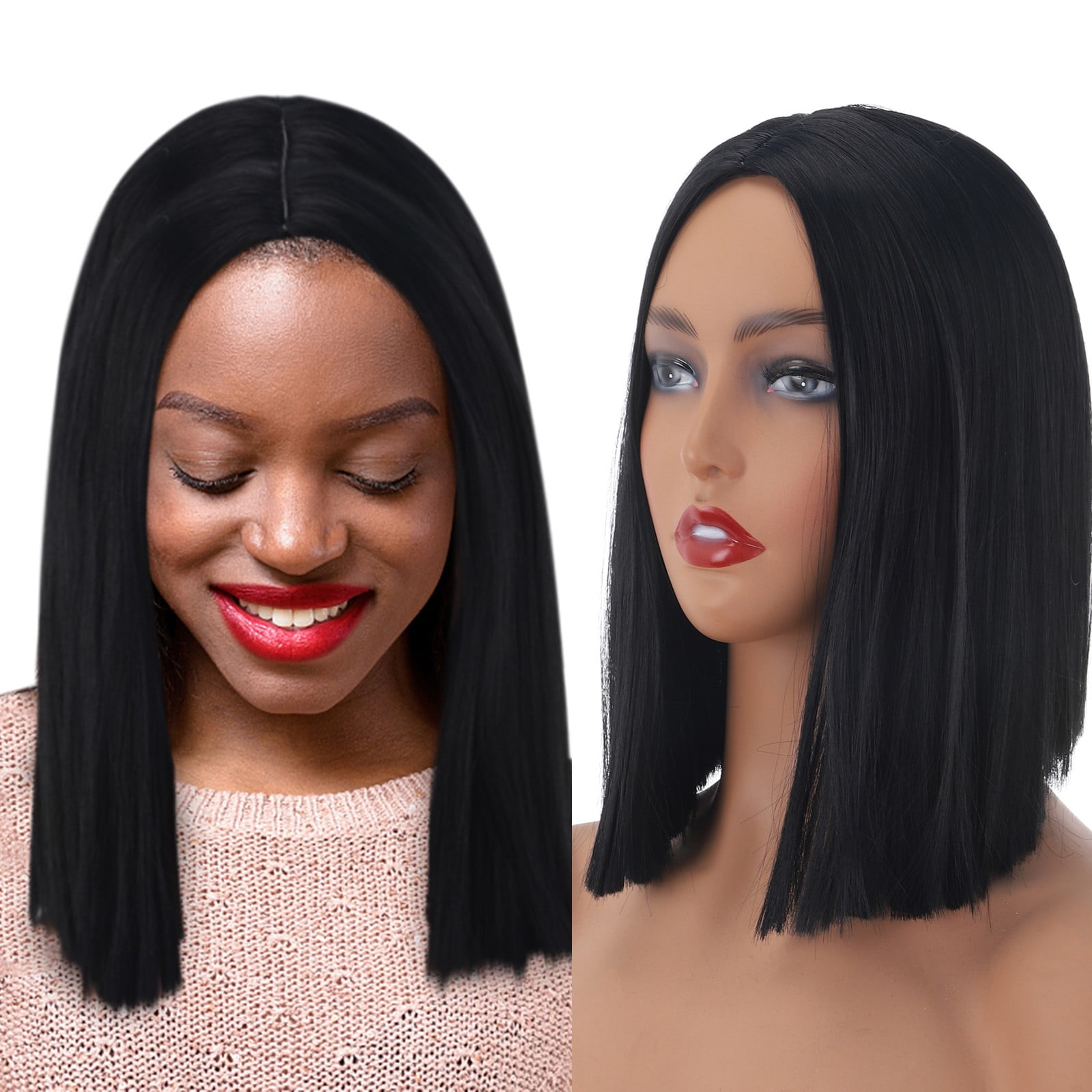 iju7gthy Good Guy Hair Medium Long Parted Long Women's Black Wig ...