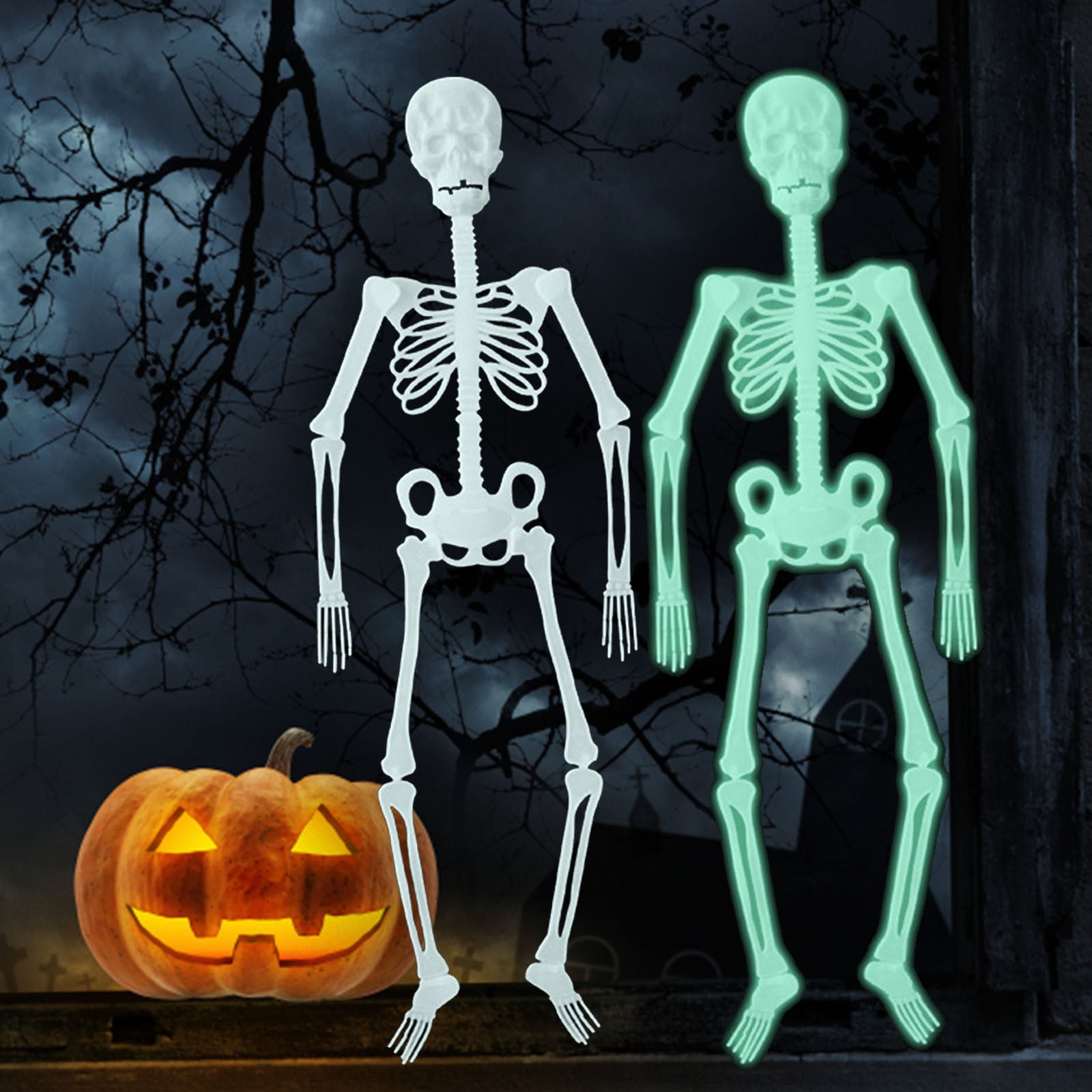 iju7gthy Halloween Glow in The Dark Skeleton Props Bar Fluorescent ...
