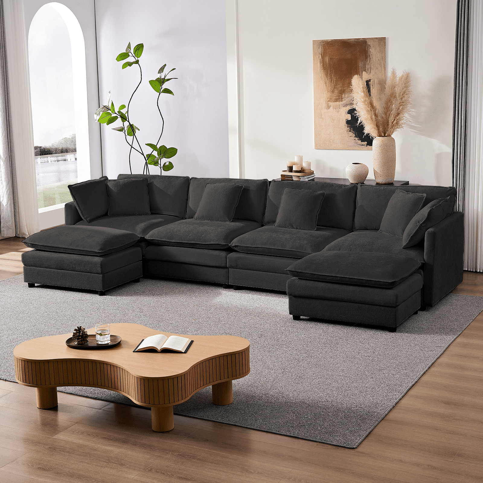 ijuicy 132'' U/L Shaped Sectional Sofa with Movable Ottomans, Modular ...