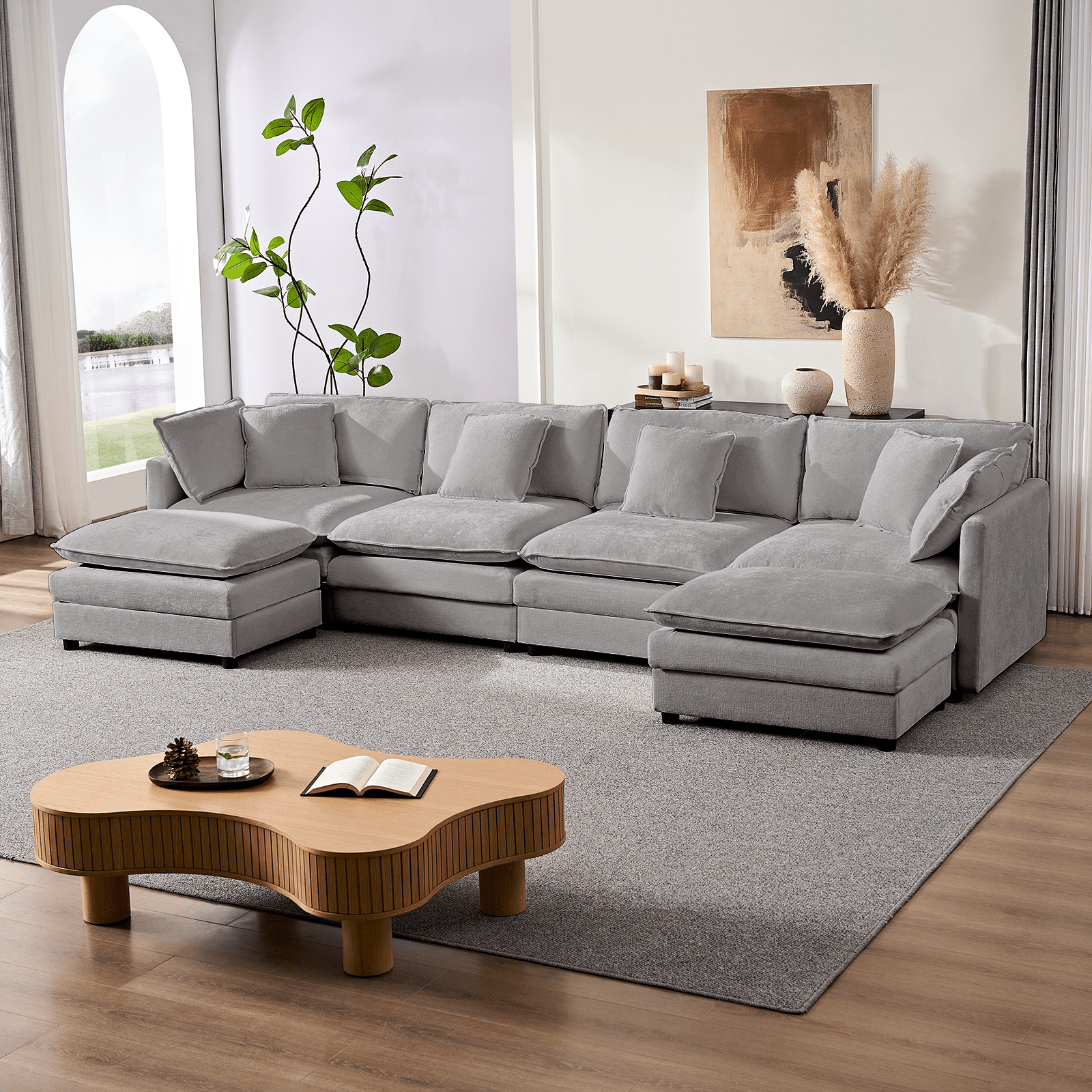 ijuicy 132'' U/L Shaped Sectional Sofa with Movable Ottomans, Modular ...