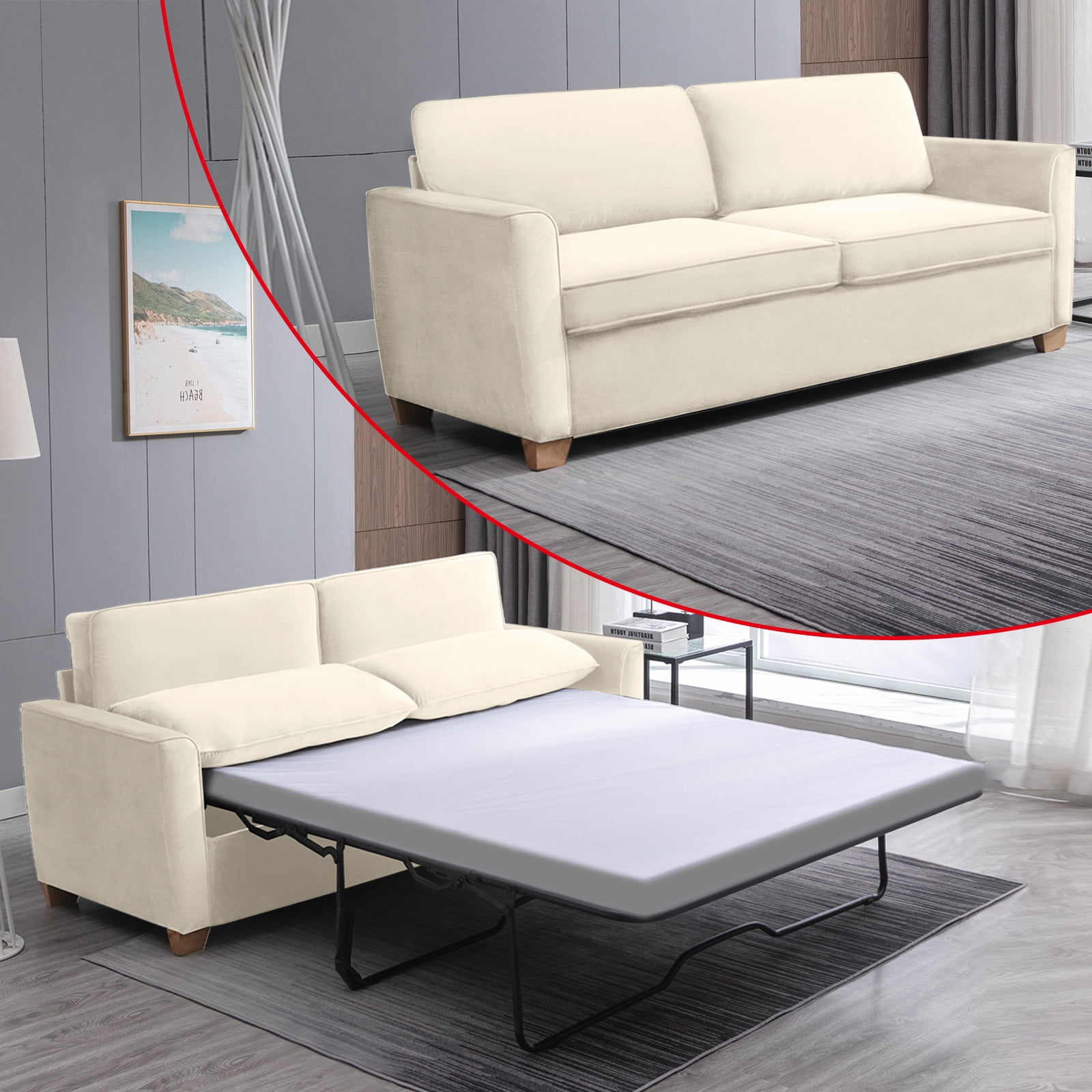 ijuicy 2 in 1 Pull Out Sofa Bed Queen Size Velvet Loveseat Sleeper Sofa with Folding Mattress Pull Out Couch Bed for Small Spaces Sleeper Sofa for