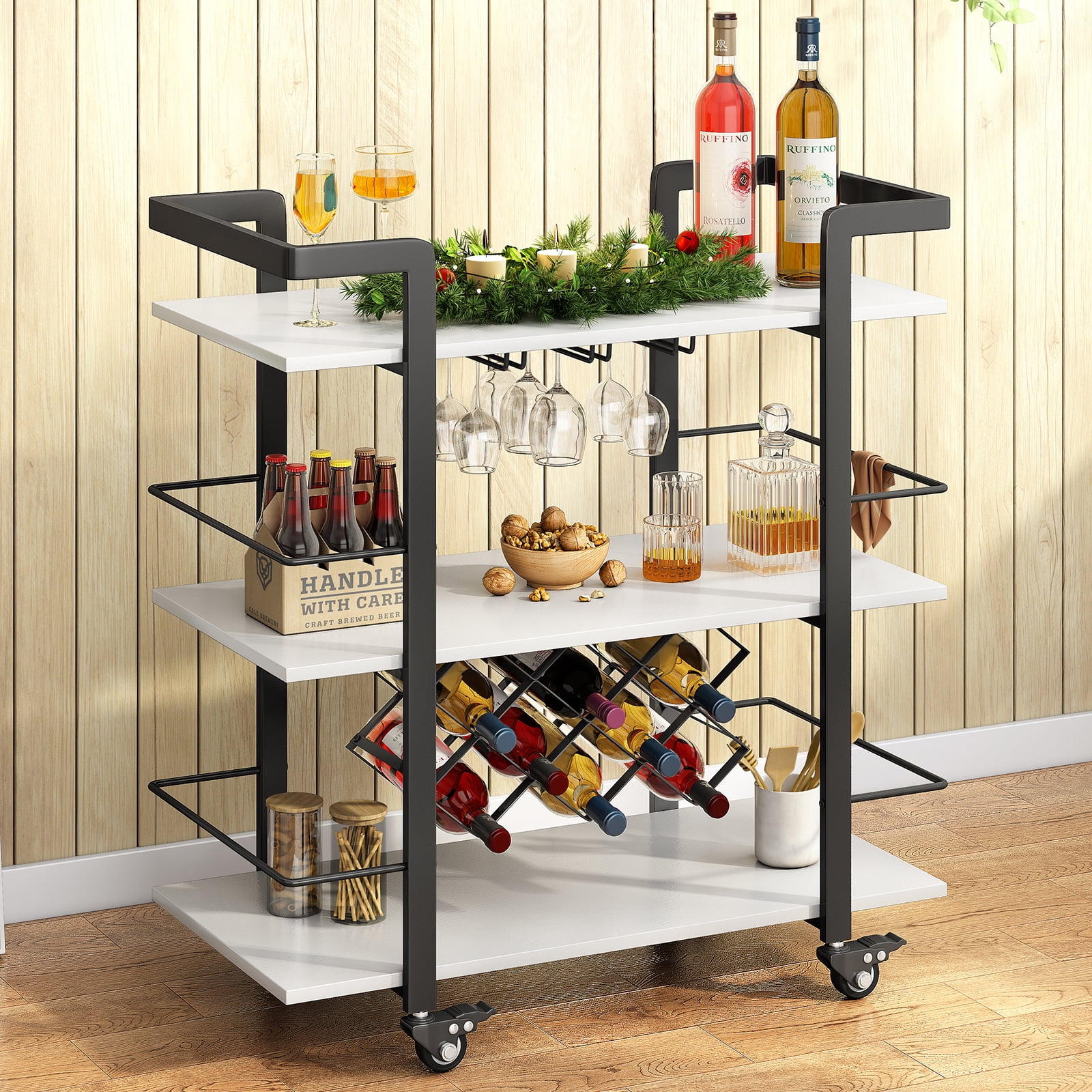 ijuicy 3-Tier Rolling Bar Cart, Small Modern Bar Cart, Mini Bar Cart ...
