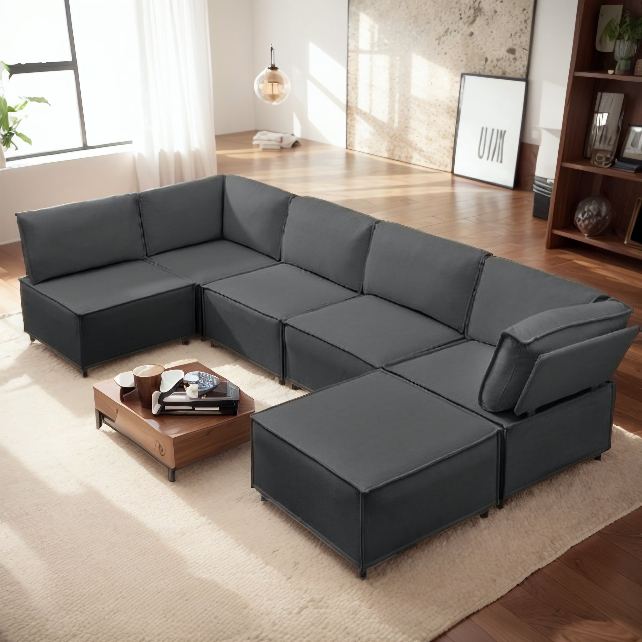 ijuicy 121”W Convertible U/L Shaped Sectional Couches and Sofas, 6 ...