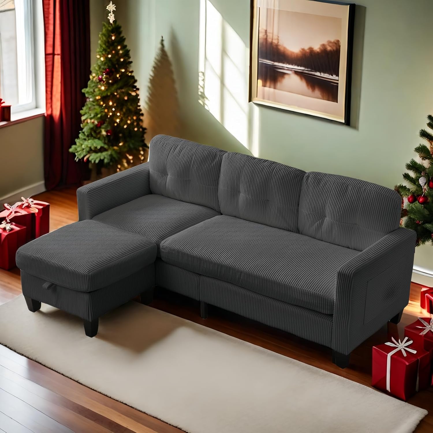 ijuicy Convertible Sectional Sofa with Movable Storage Ottoman, 3 ...