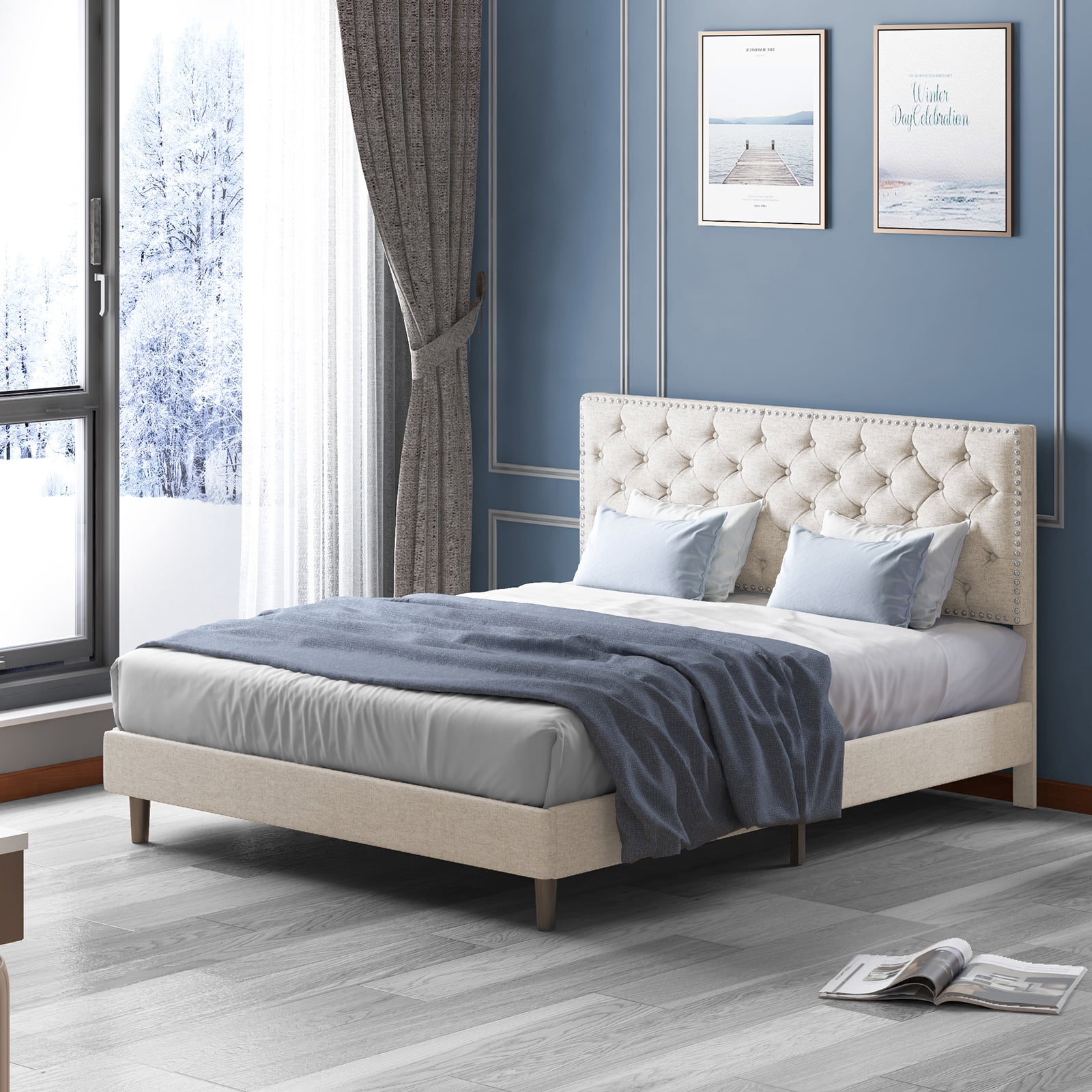 ijuicy King Bed Frame with Adjustable Height Headboard, Upholstered ...