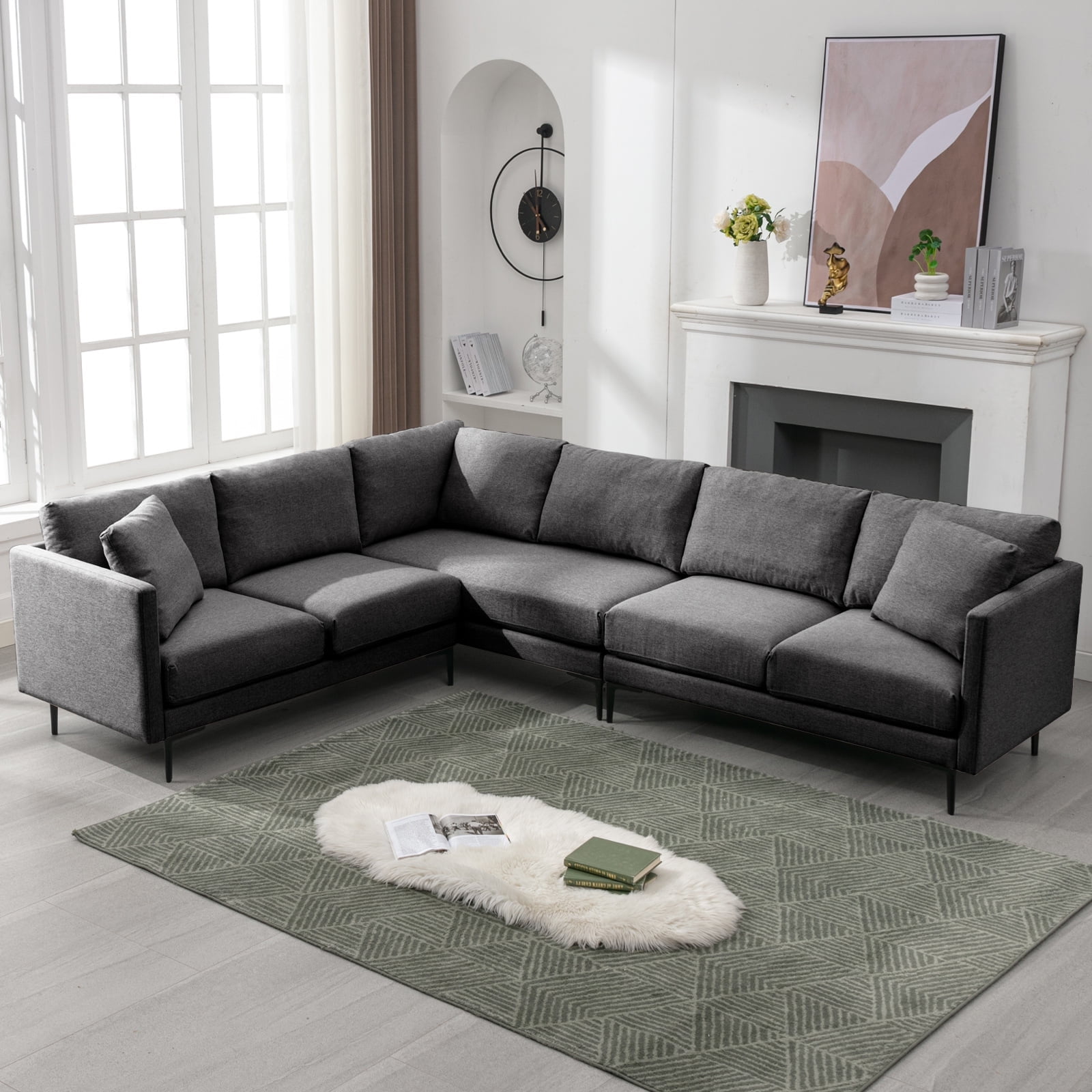 "ijuicy Modular L Shaped Sectional Sofa, 6 Seater, Sleeper with Storage ...