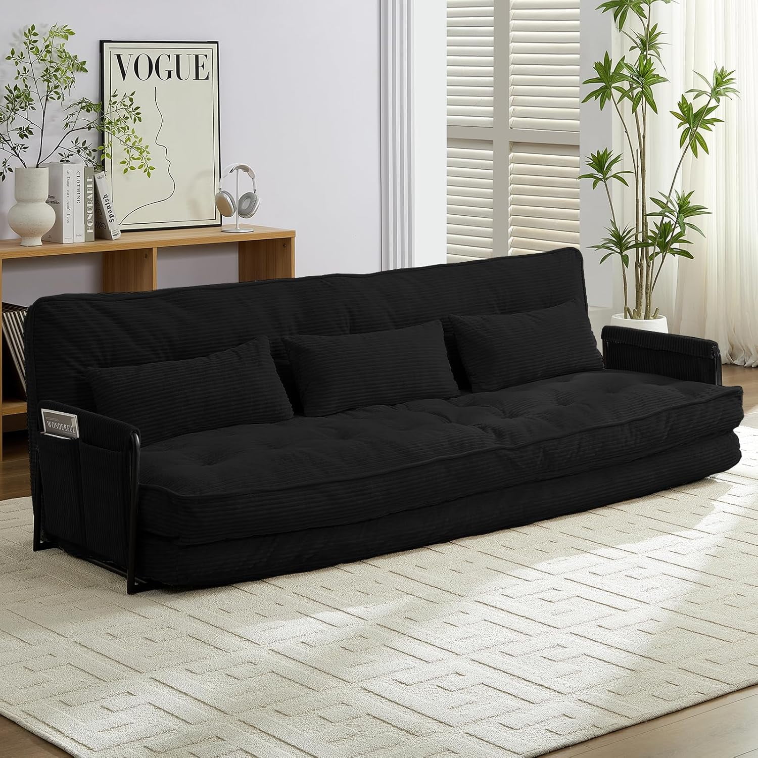 ijuicy Multi-Functional Floor Couch with 3 Pillows, Foldable Lazy Bean ...