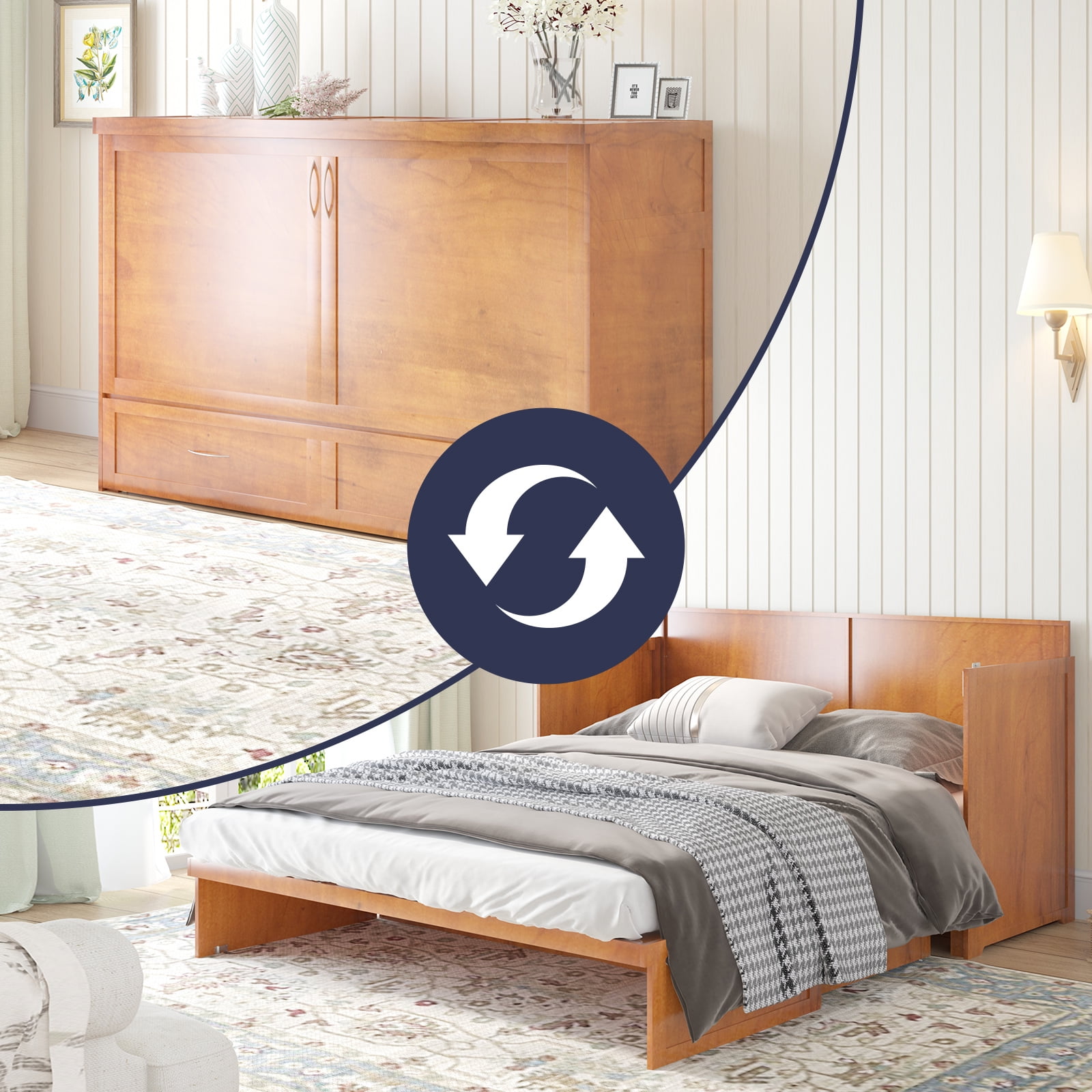 ijuicy Murphy Bed, Cabinet Bed with Trifold Foam Mattress, Queen Size Murphy Cube Cabinet Bed ...