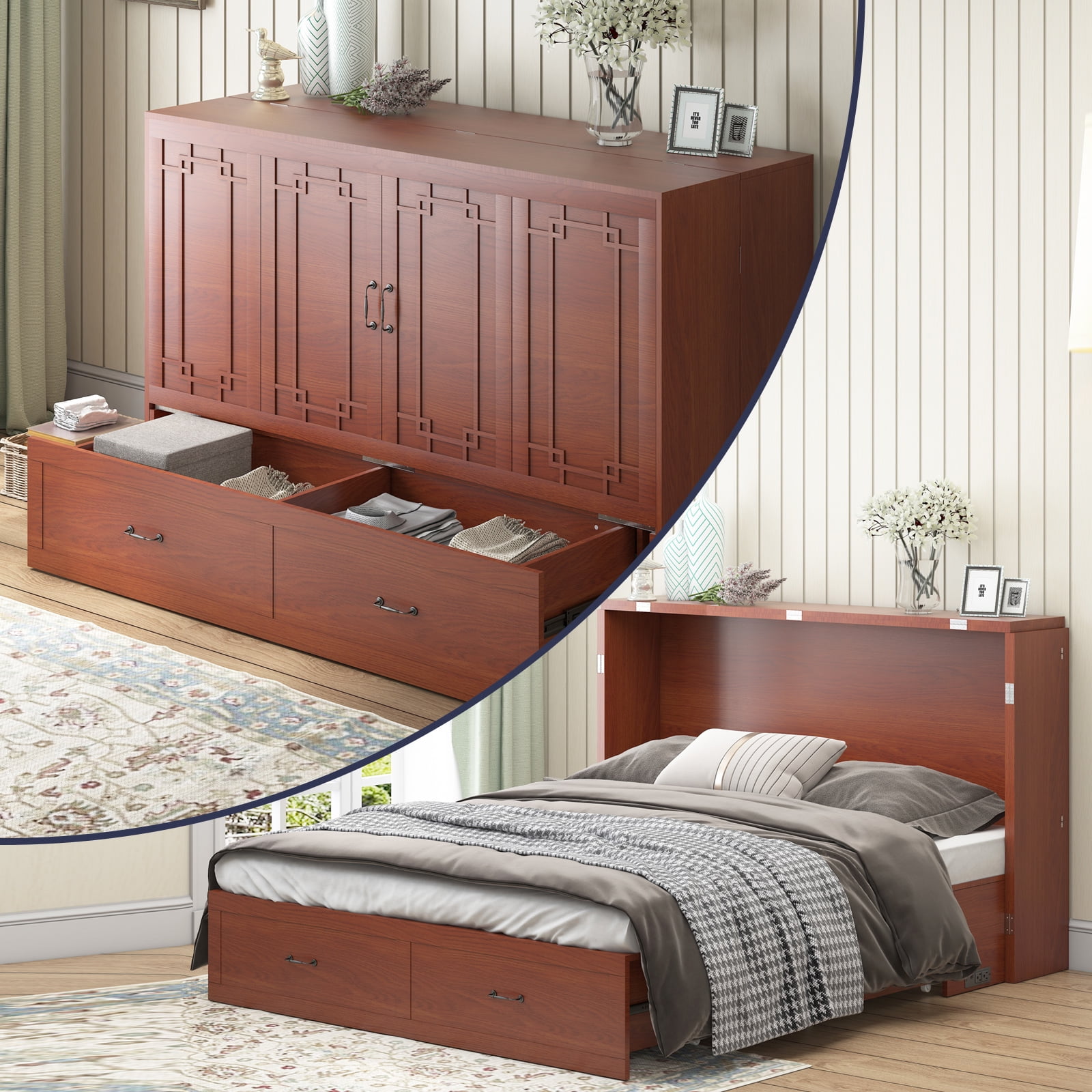 ijuicy Murphy Bed Cabinet with Built-in Charging Station and Storage ...