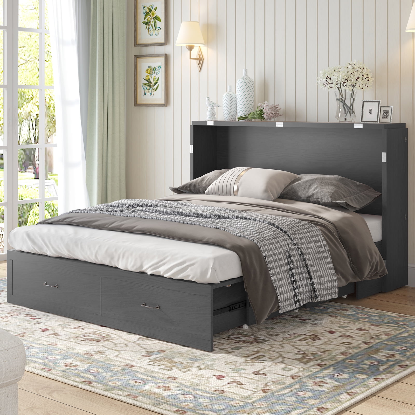 ijuicy Murphy Bed Cabinet with Built-in Charging Station and Storage ...