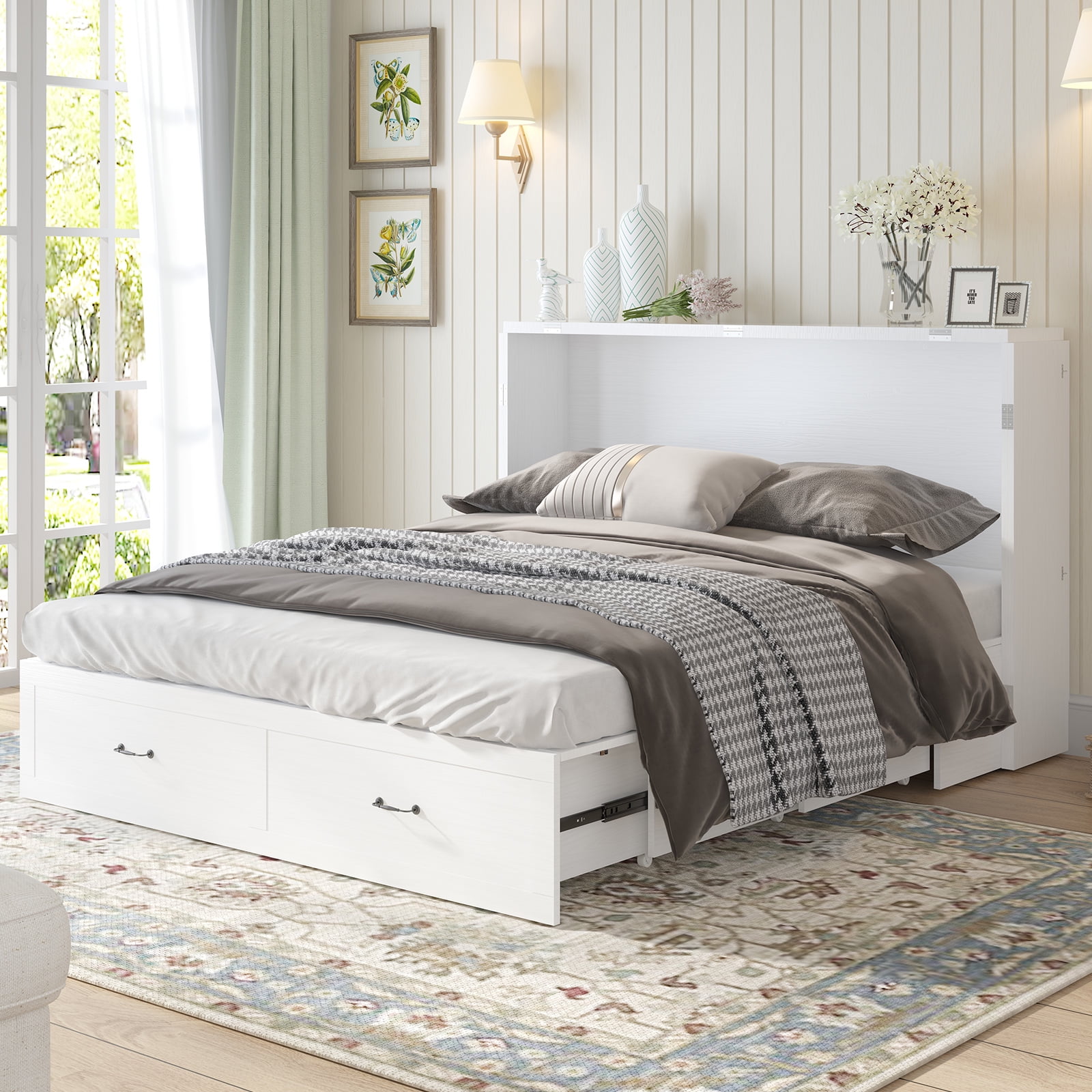 ijuicy Murphy Bed Cabinet with Built-in Charging Station and Storage ...