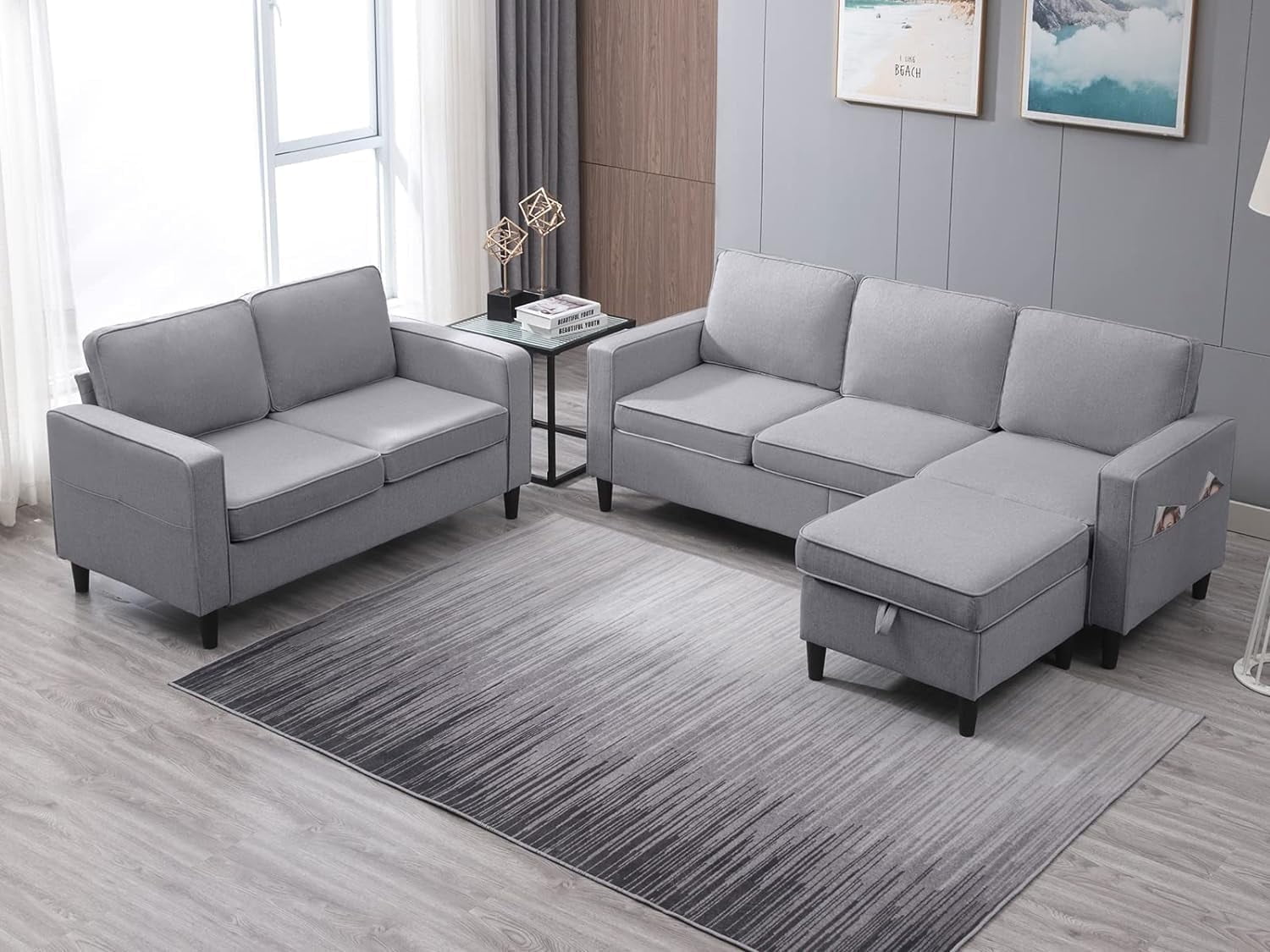 ijuicy 2PCS Sectional Sofa Set with Movable Storage Ottoman, Side ...