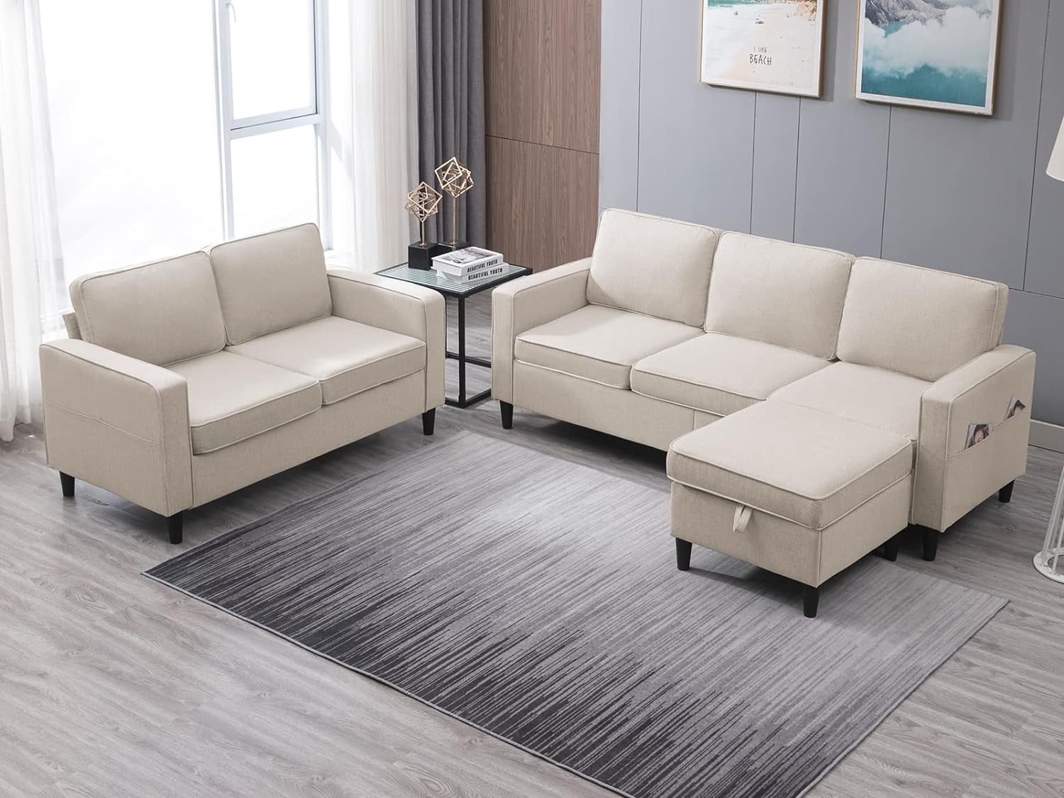 ijuicy Sectional Sofa Set,2PCS Living Room Furniture Couch Sets with ...