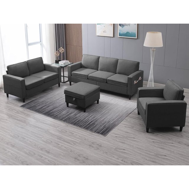 ijuicy 3PCS Sectional Sofa Set with Movable Storage Ottoman, Side ...
