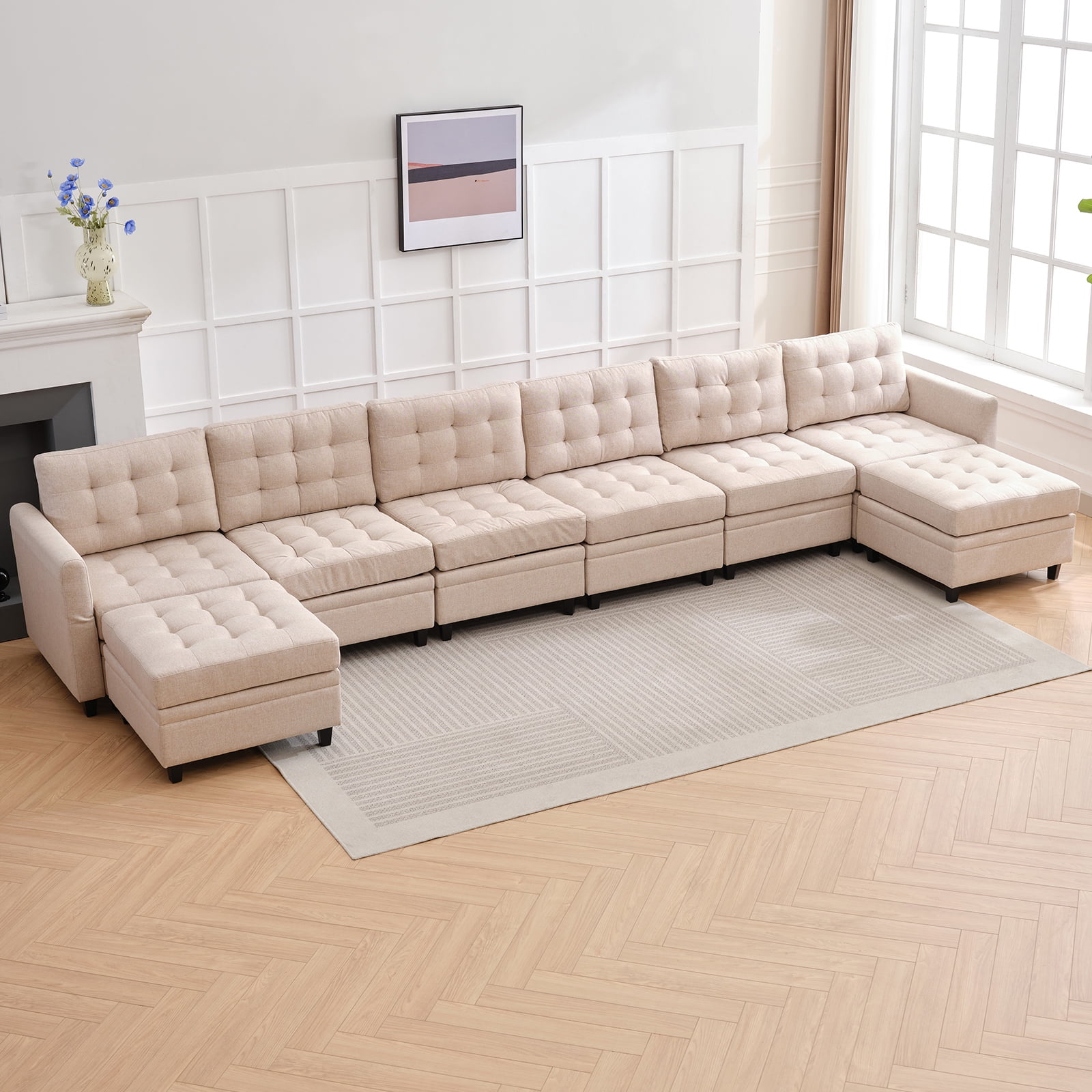 ijuicy Large 8 Seater U Shaped Sectional Sofa Set with Storage Ottoman, Modular Couch for Living ...