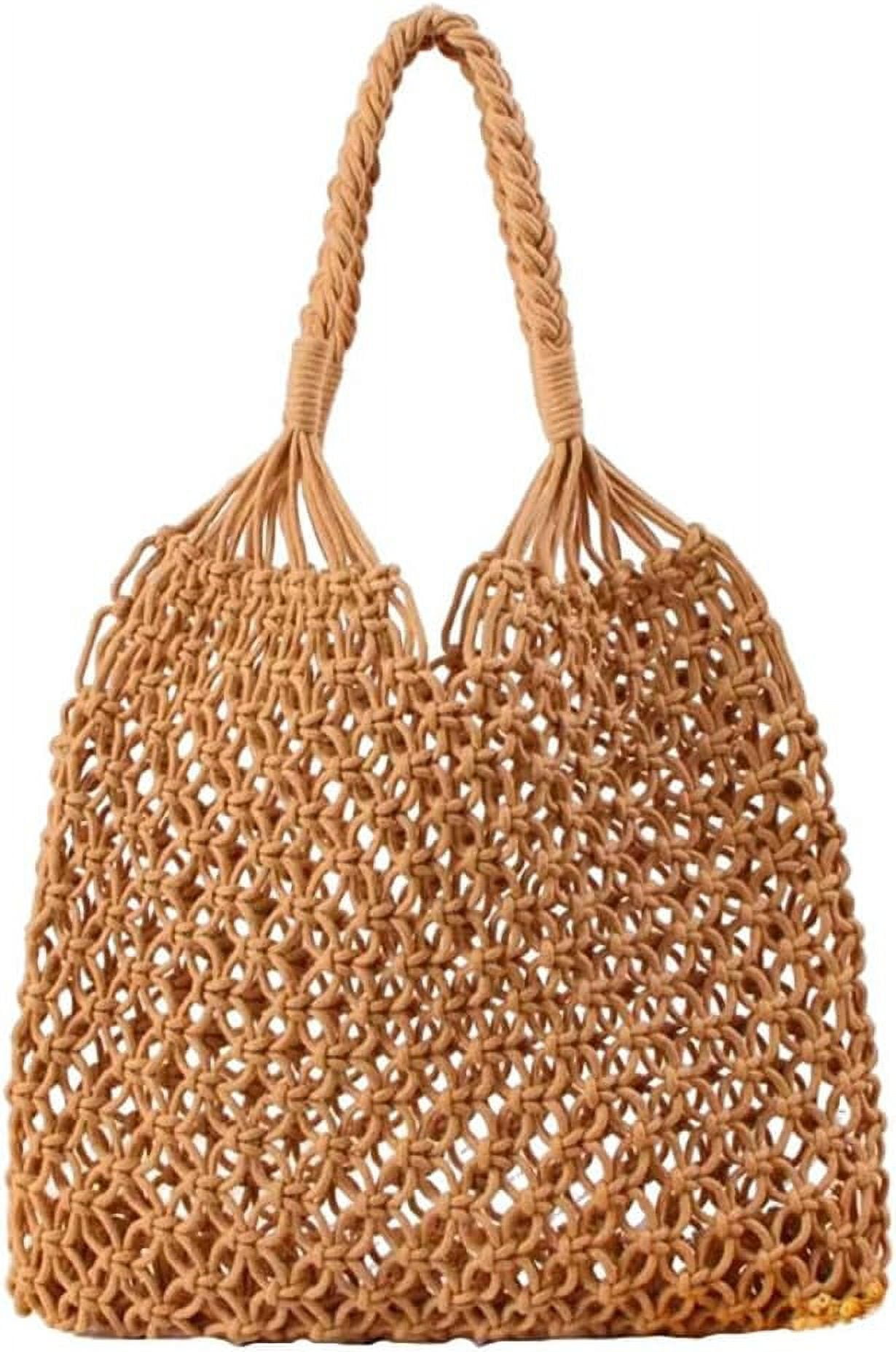 ikasus Travel Beach Bag Cotton Crochet Shoulder Bag Fishing Net Handbag ...