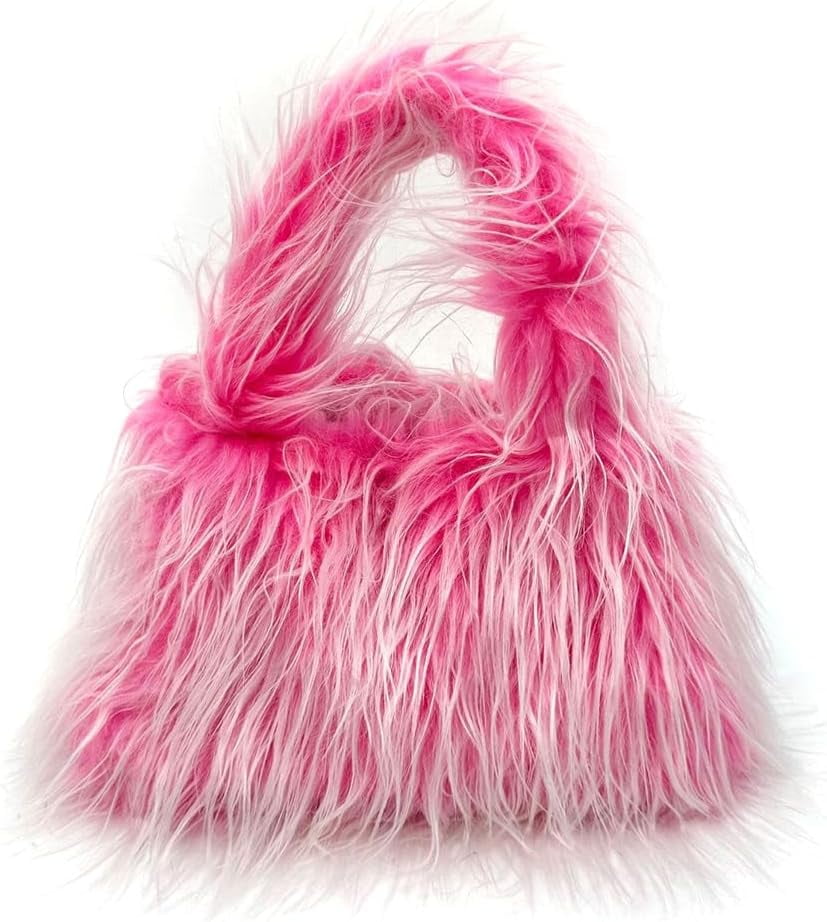 ikasus Women Punk-Style Shoulder Bag Faux Fur Fluffy Hobo Bag Furry ...