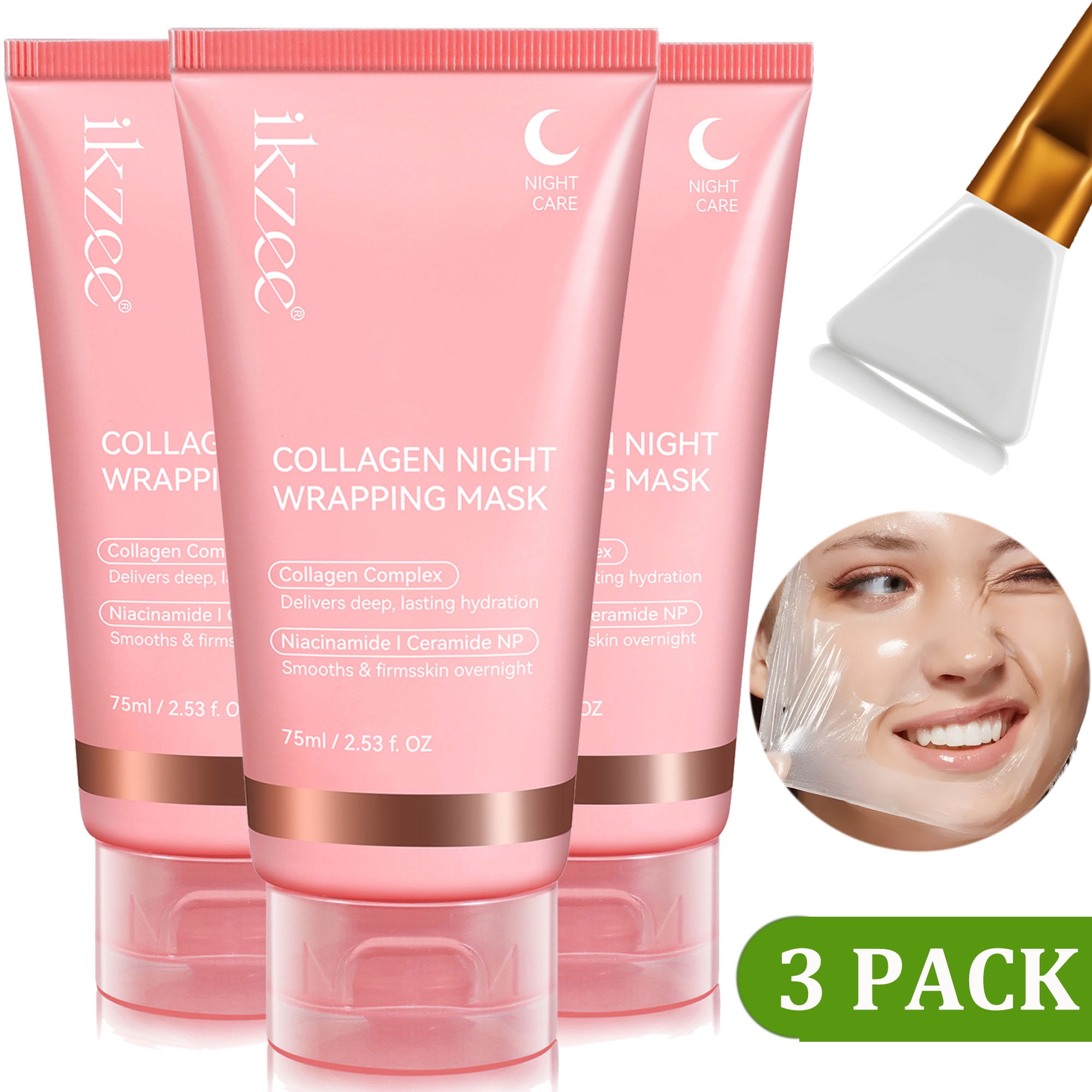 ikzee Collagen Night Wrapping Mask 3-Pack, Overnight Sleeping Mask Gel ...