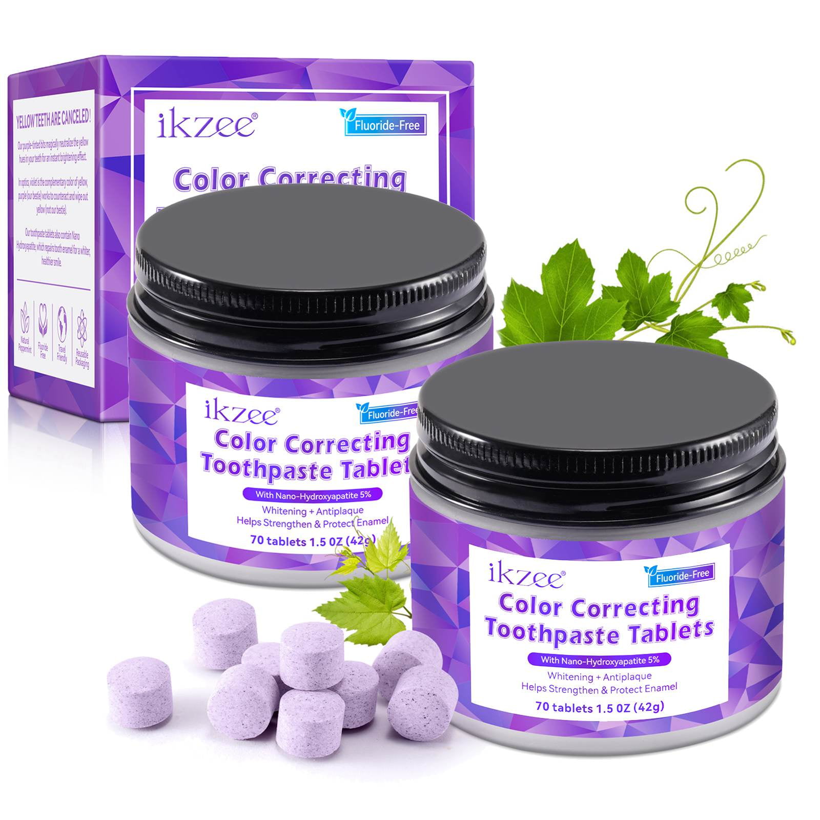 ikzee Purple Whitening Toothpaste Tablets, Corrects Tooth Color ...