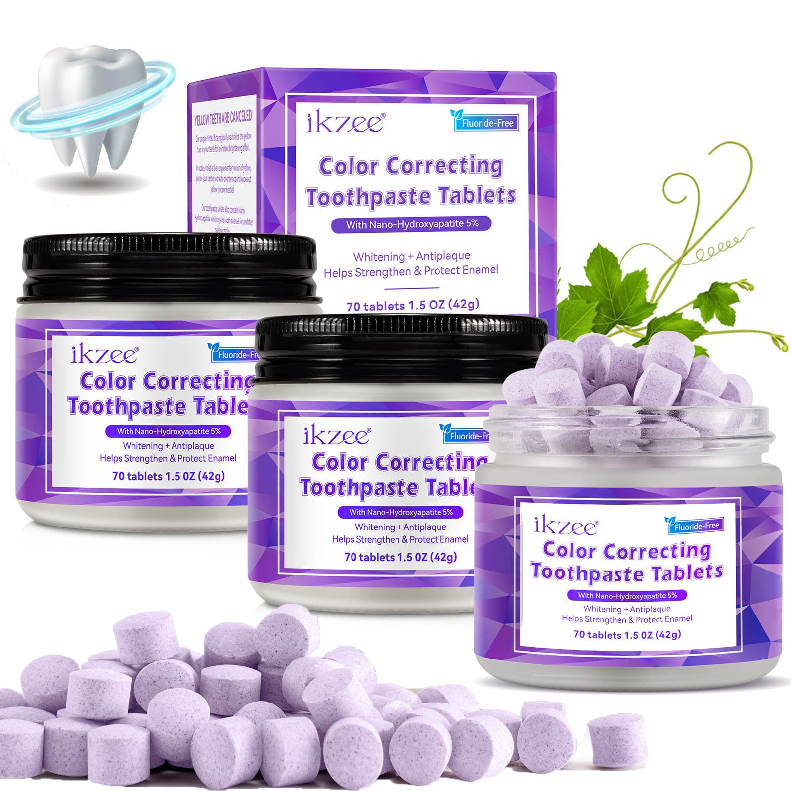 ikzee Purple Whitening Toothpaste Tablets, Corrects Tooth Color ...
