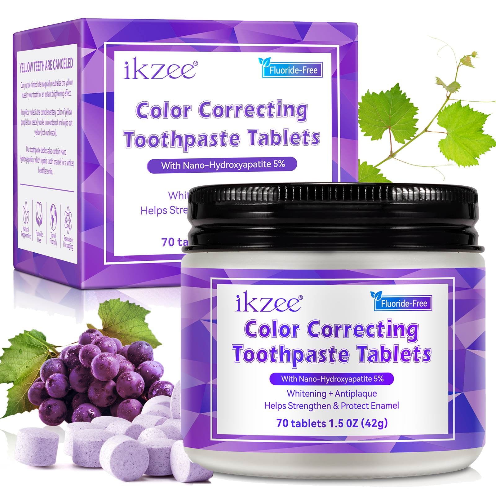 ikzee Purple Whitening Toothpaste Tablets, Corrects Tooth Color ...