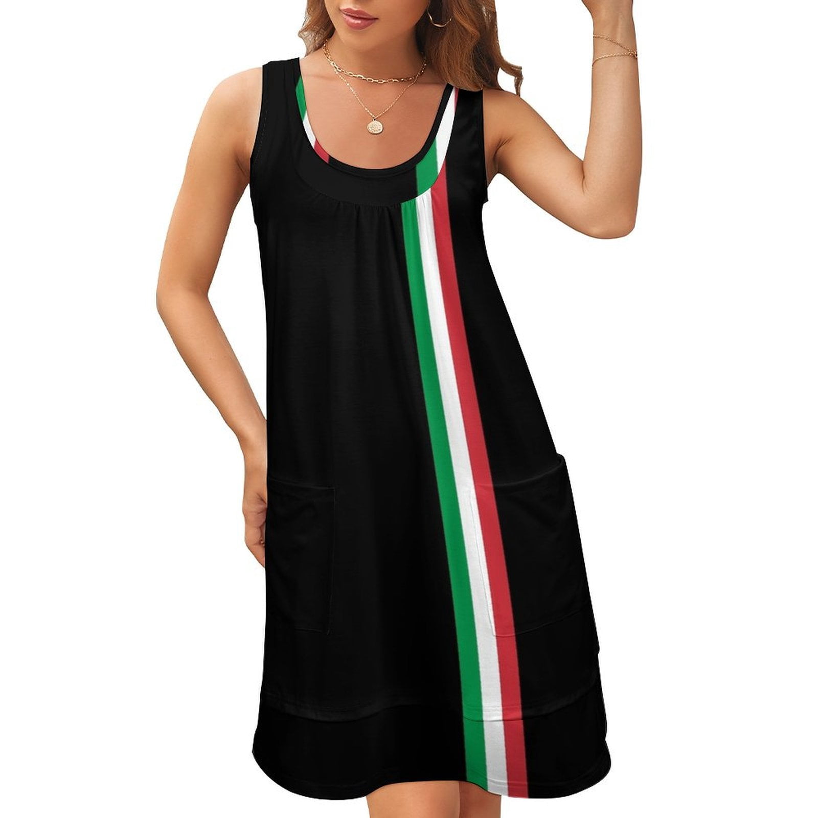il Tricolore Italian Flag Design Sleeveless U-Neck Fake Two Piece Dress ...