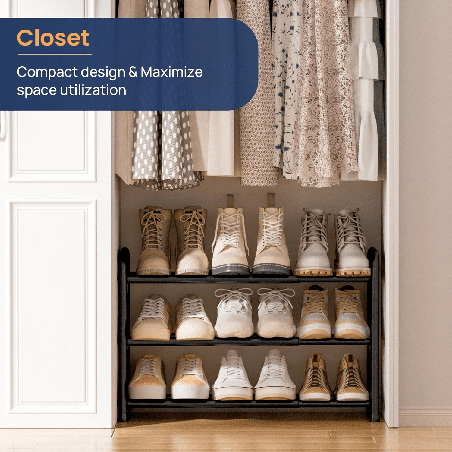 iljshfgk Expandable Shoe Rack 3 Tier Adjustable Shoe Organizer Shelf ...
