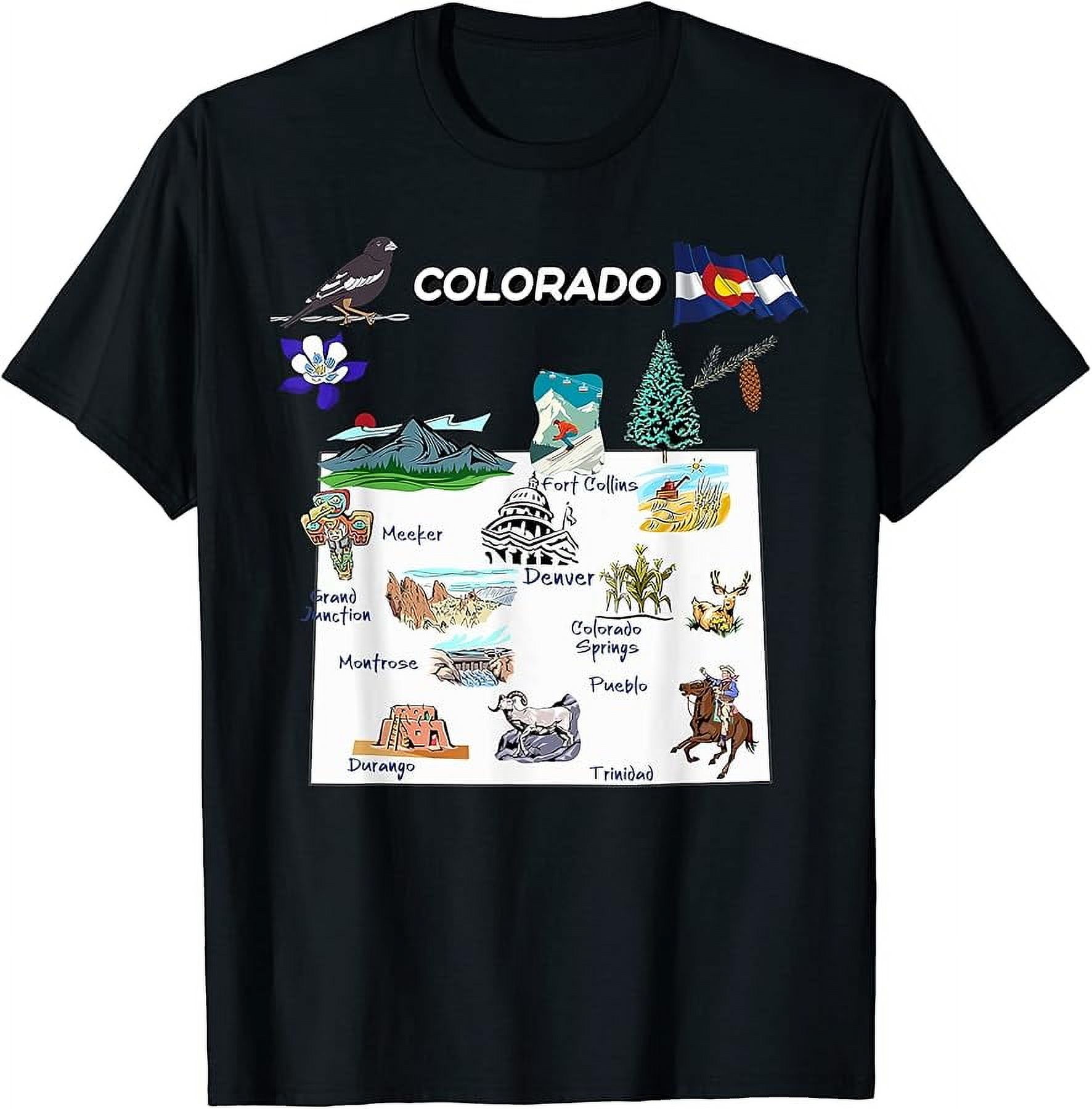 illustrated Map of Colorado in US with Cities and symbols T-Shirt ...