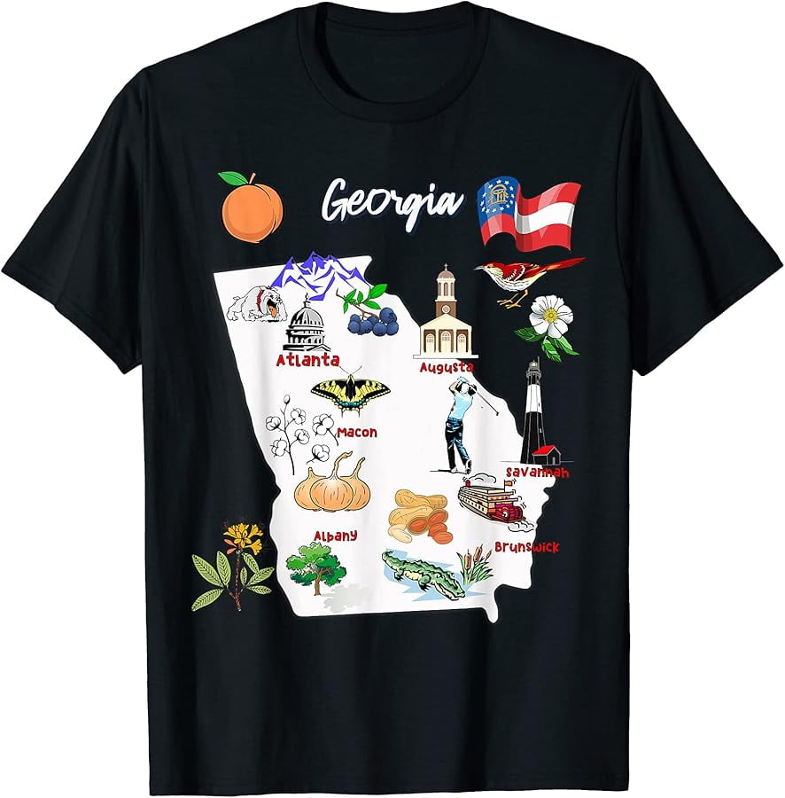 illustrated Map of Georgia in US with Cities and symbols T-Shirt - Walmart.com