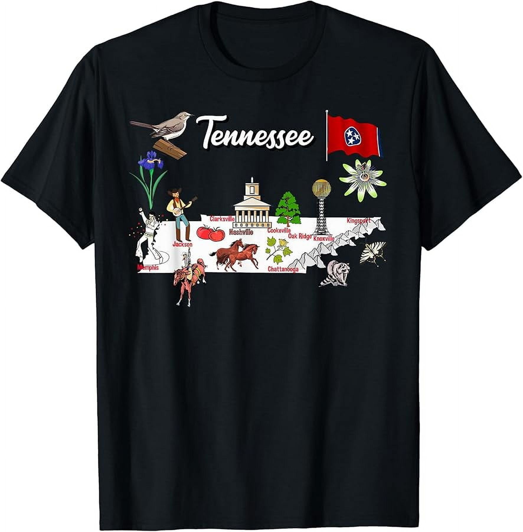 illustrated Map of Tennessee State in US, Cities and symbols T-Shirt ...