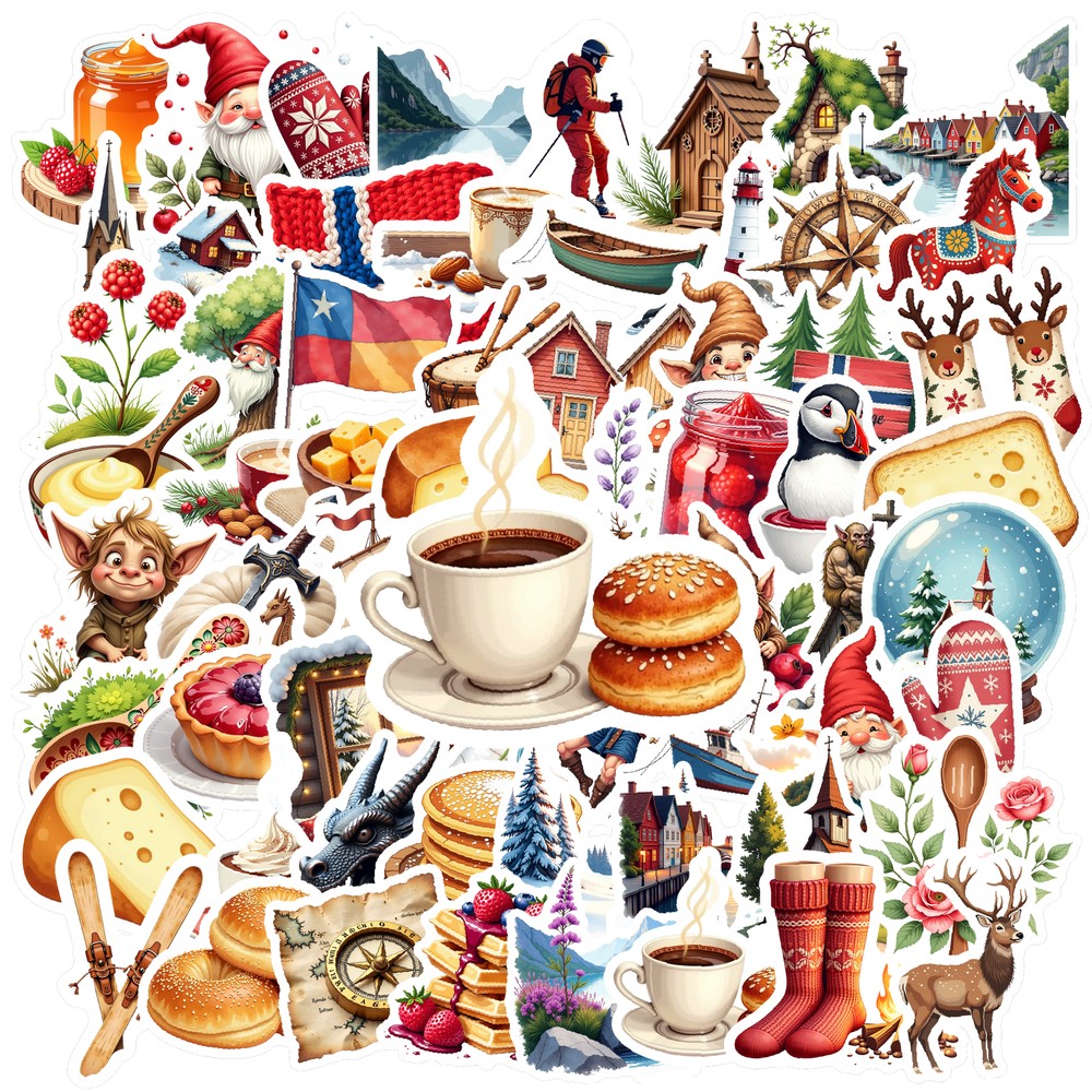 illustration Norway Culture Stickers, Waterproof Norway Culture Sticker ...