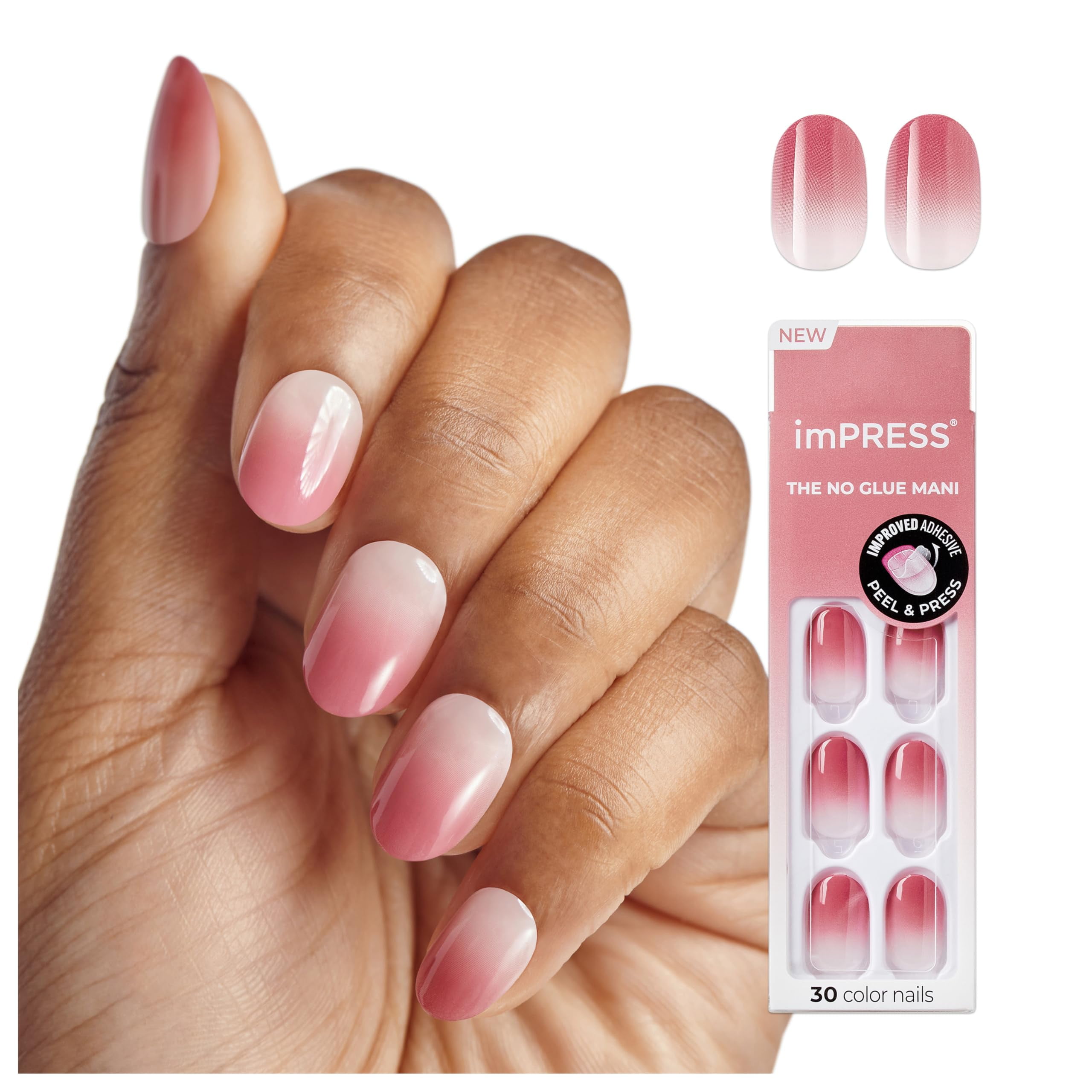 imPRESS Color Ombre Press BCF26 On Nails, 'Beat Heat', Pink, Short Oval ...