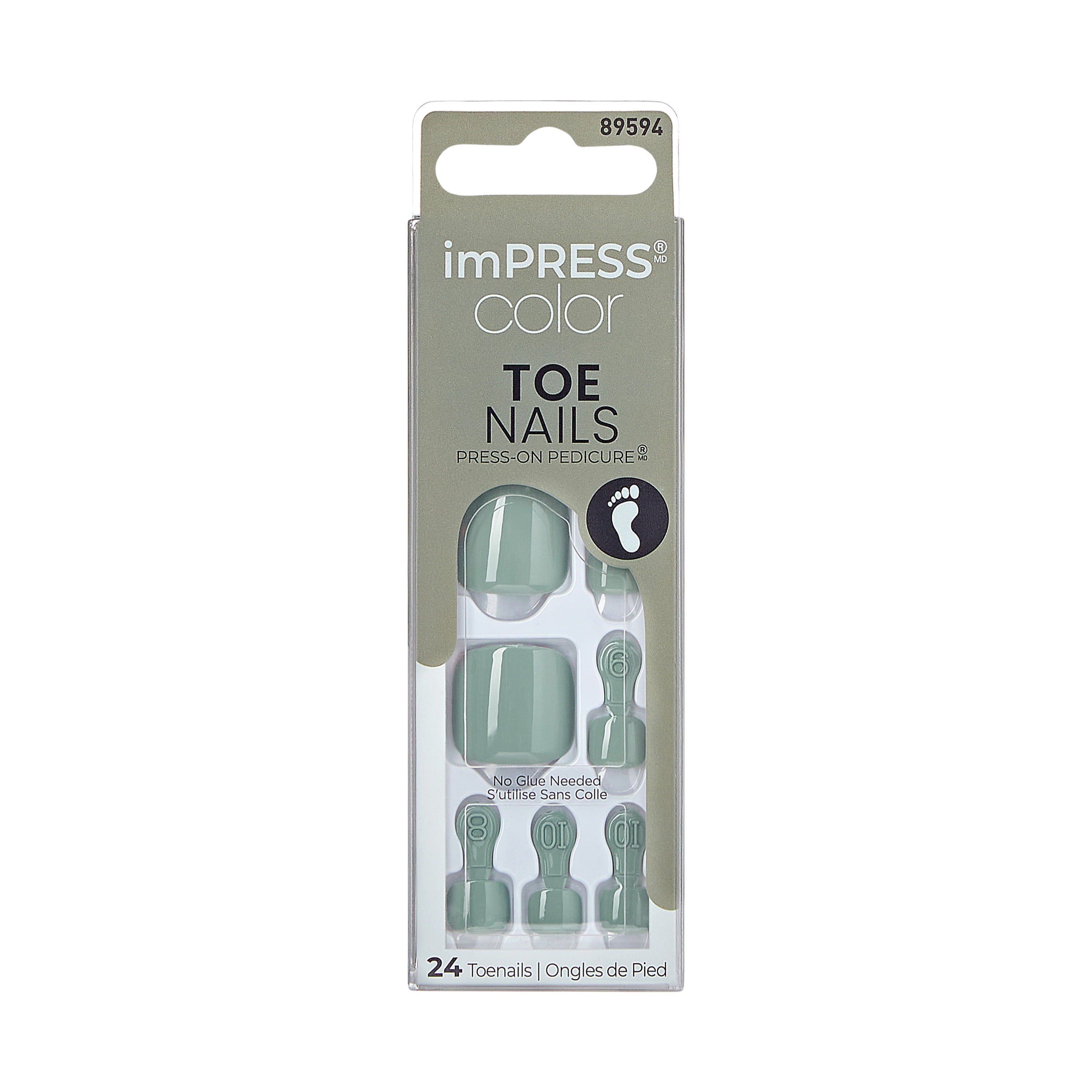 imPRESS, Color Press-On Toenails, No Glue Needed, 27 Ct, Solid Green ...