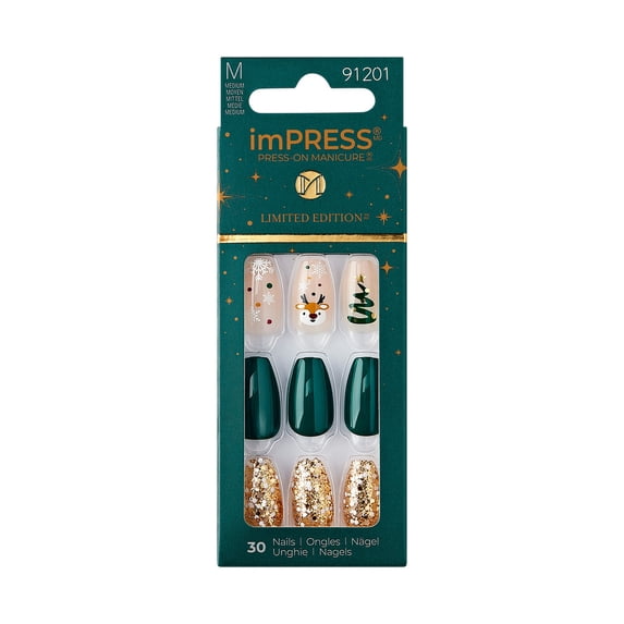 imPRESS Holiday Press-On Nails, Cozy Comfort, Green, Medium Length ...