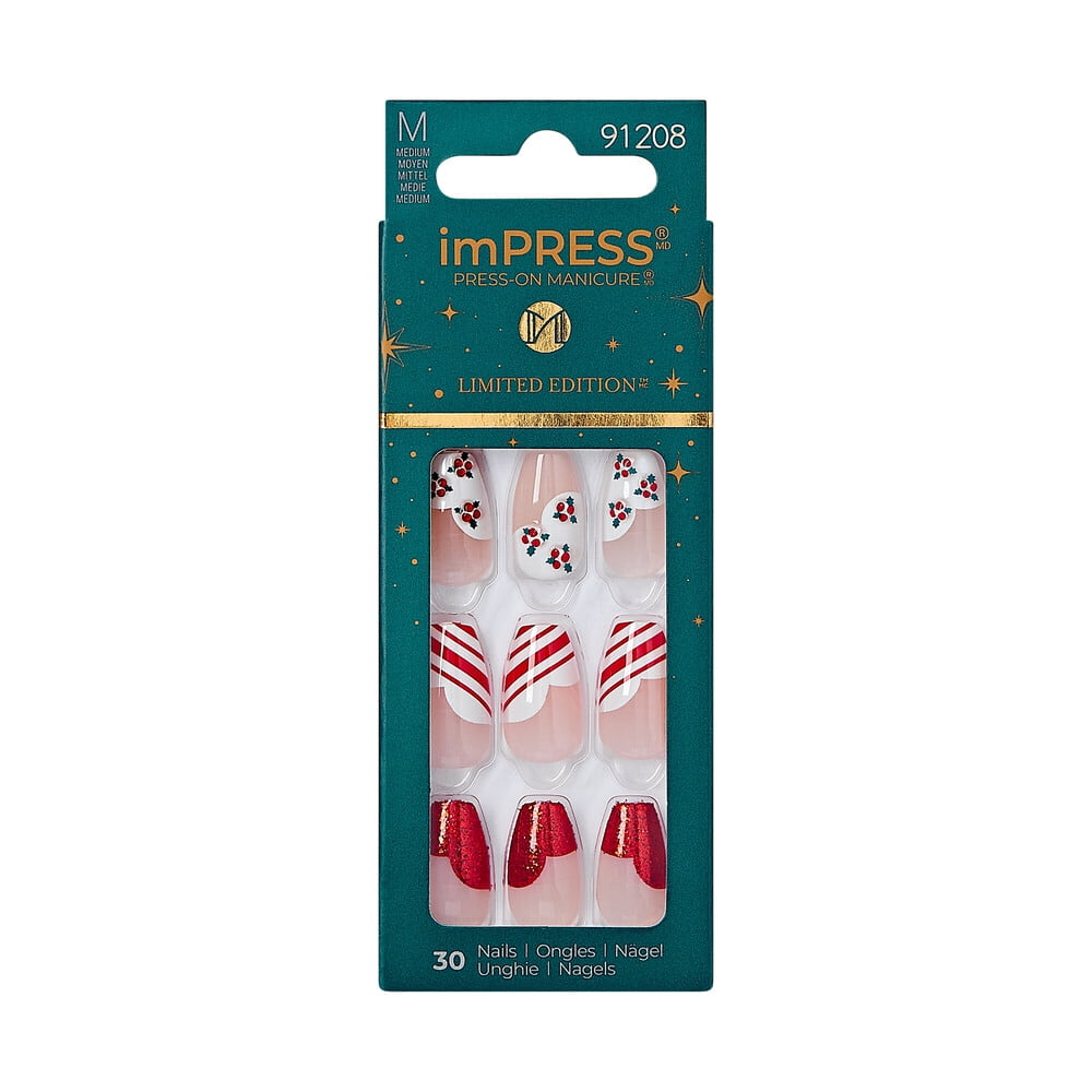 imPRESS Holiday Press-On Nails, Heartfelt, White, Medium Length, Coffin ...