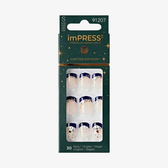 imPRESS Holiday Press-On Nails, Very Merry, Blue, Short Length, Square ...