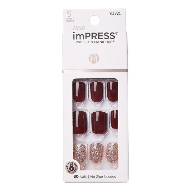 imPRESS Press-On Nails, No Glue Needed, ‘No Other’, Red, Short Square ...