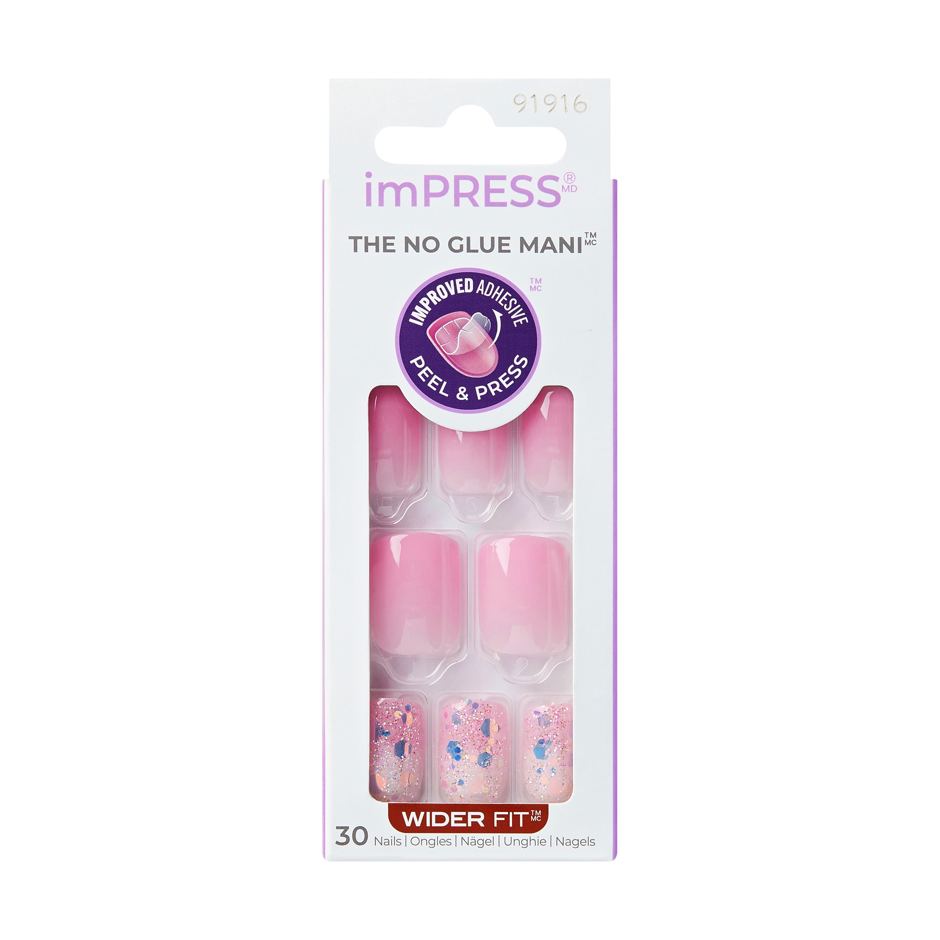 imPRESS Press-On Nails, No Glue Needed, Pink, Medium Length, Wide ...