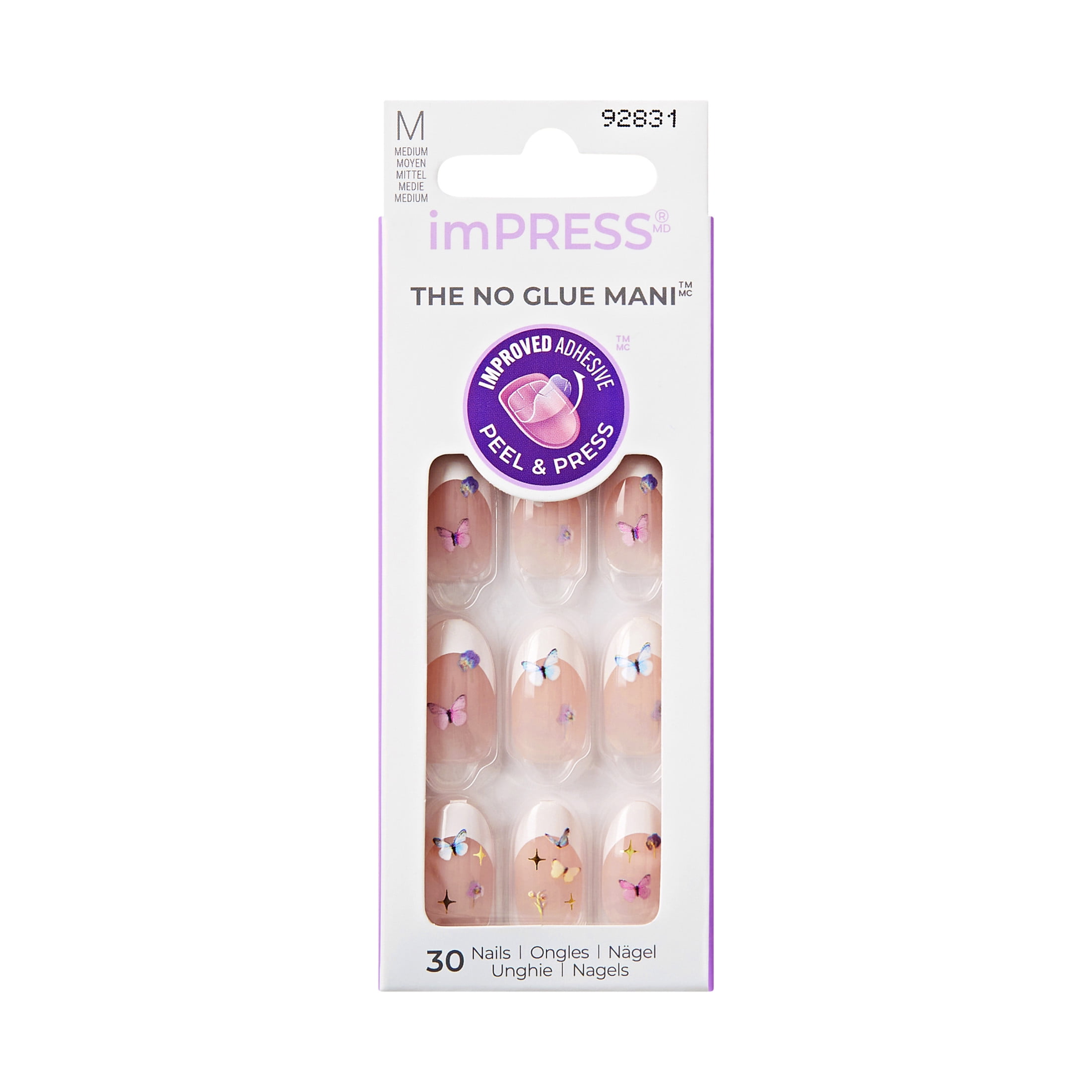 KISS imPRESS No Glue Needed Press On Nails, Design, Overdressed, White, Medium Oval, 30 Count ...