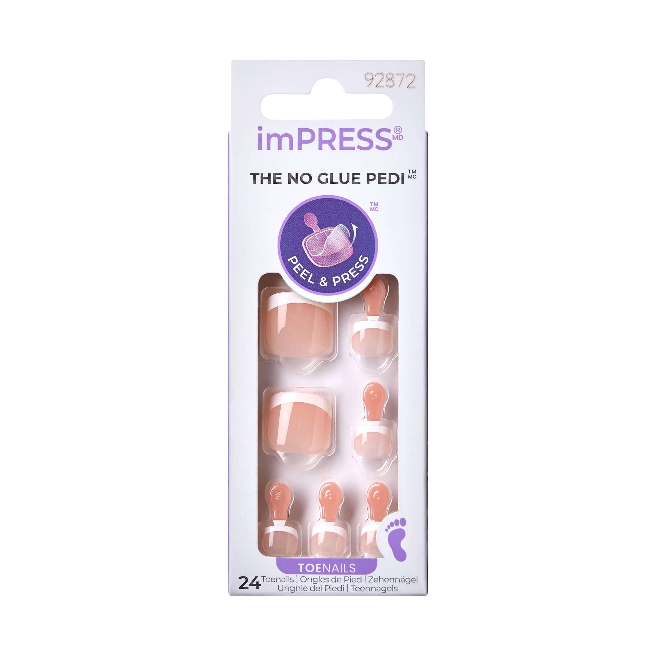 Kiss Impress No Glue Needed Press On Nails Design Waterfalls Beige Short Squoval 24 Count