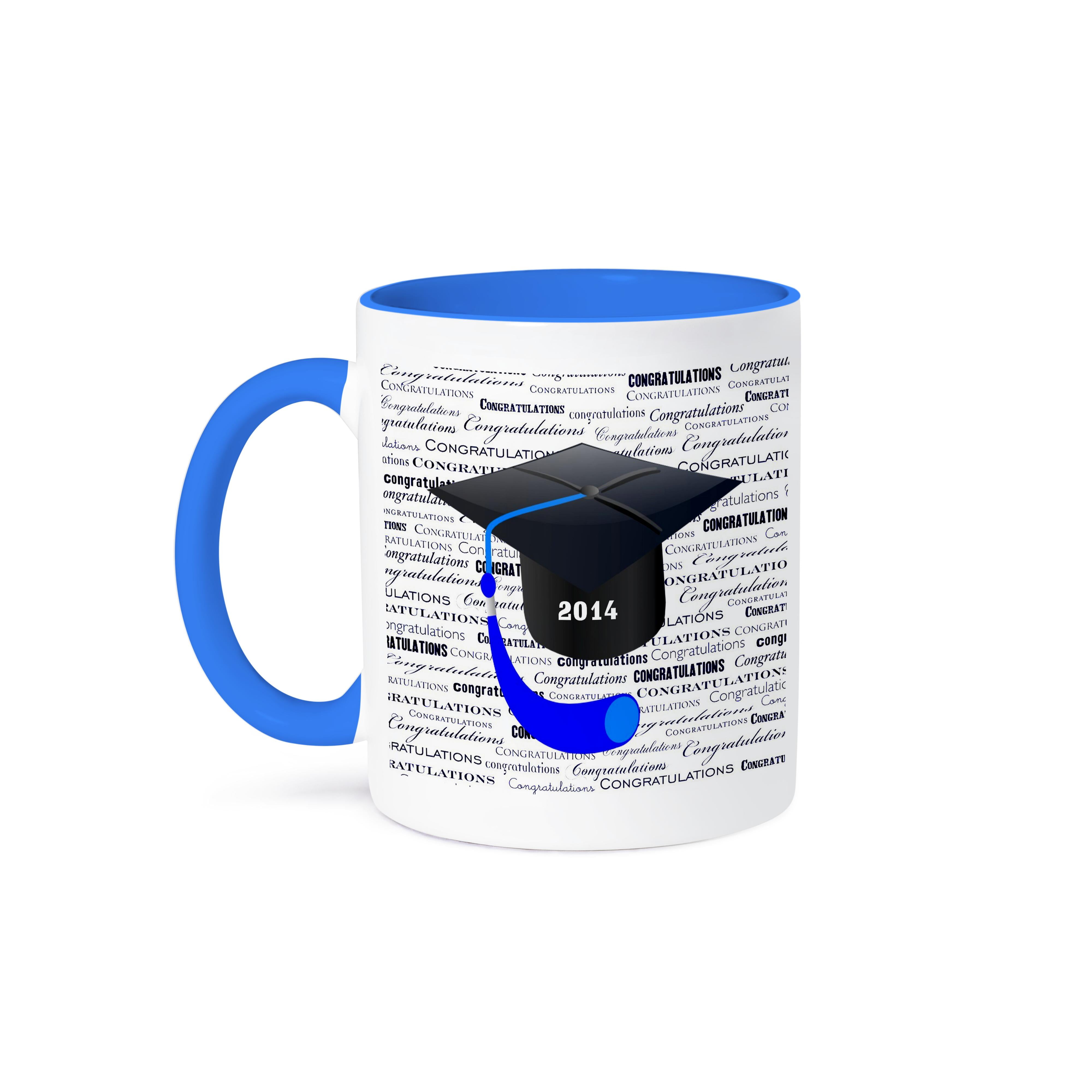 3dRose, image of 2014 grad cap with blue tassel on congratulations ...