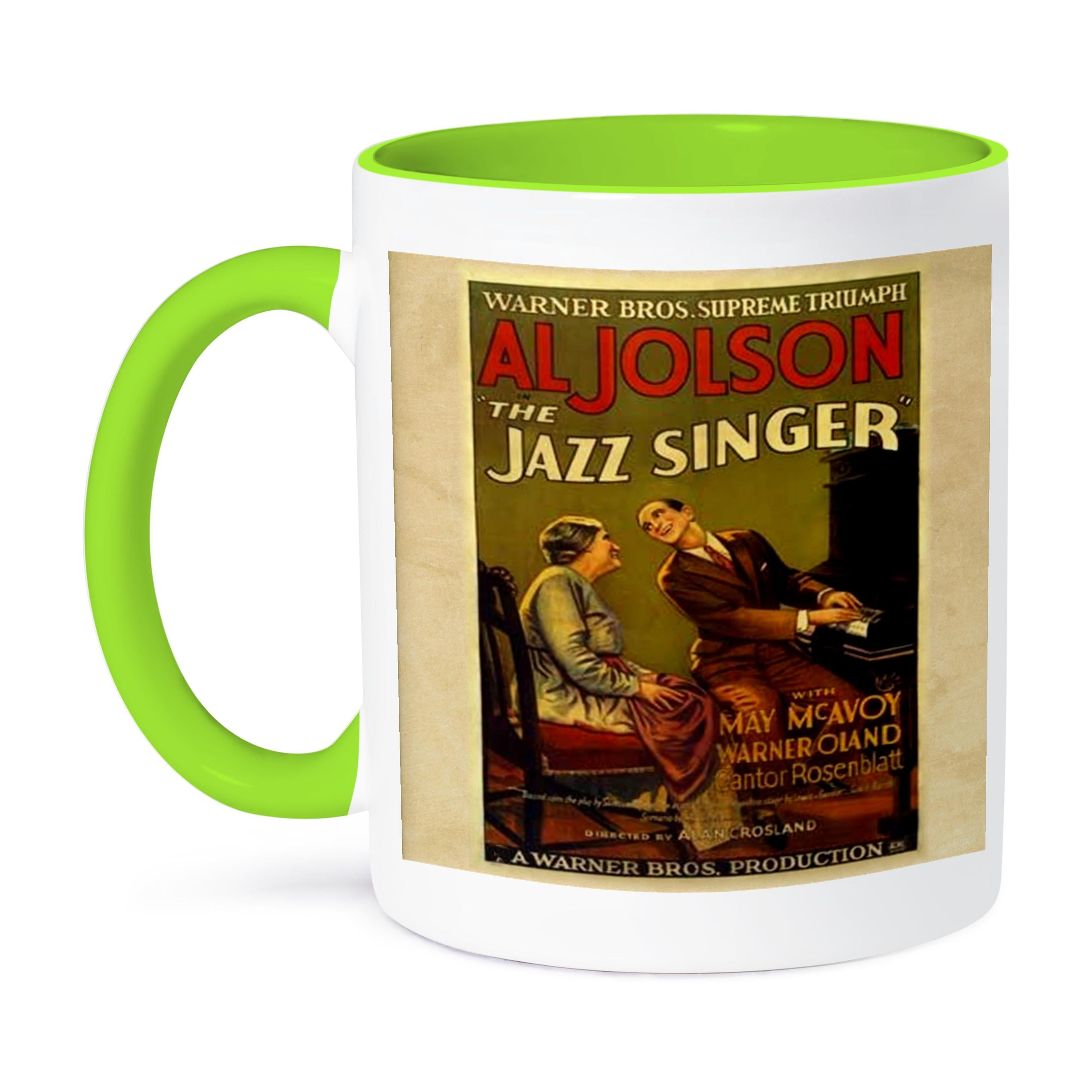 3dRose, image of ad for jazz singer with al jolson, 15oz Two-Tone Green ...