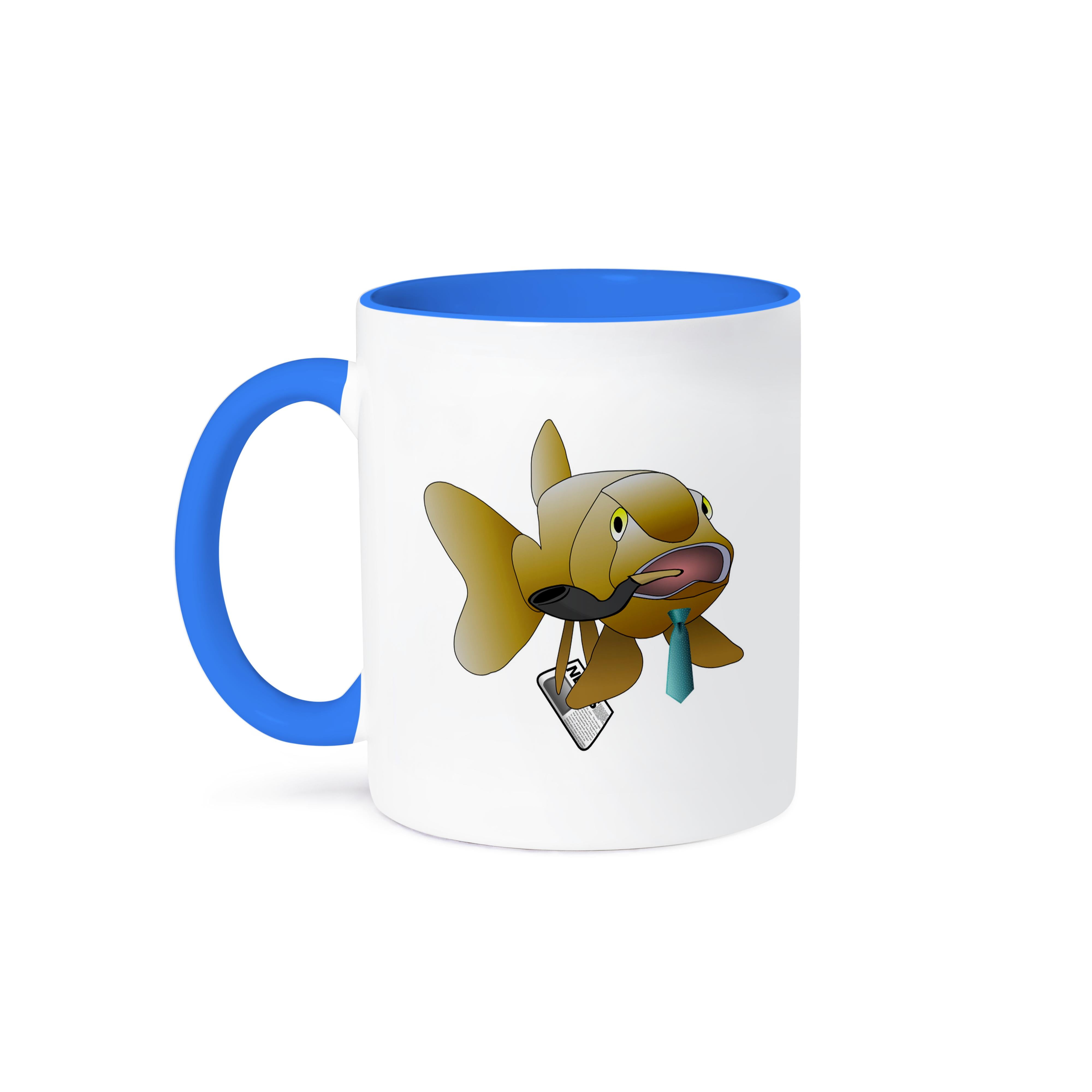 3dRose, image of cartoon dad fish with pipe newspaper and tie, 11oz Two ...