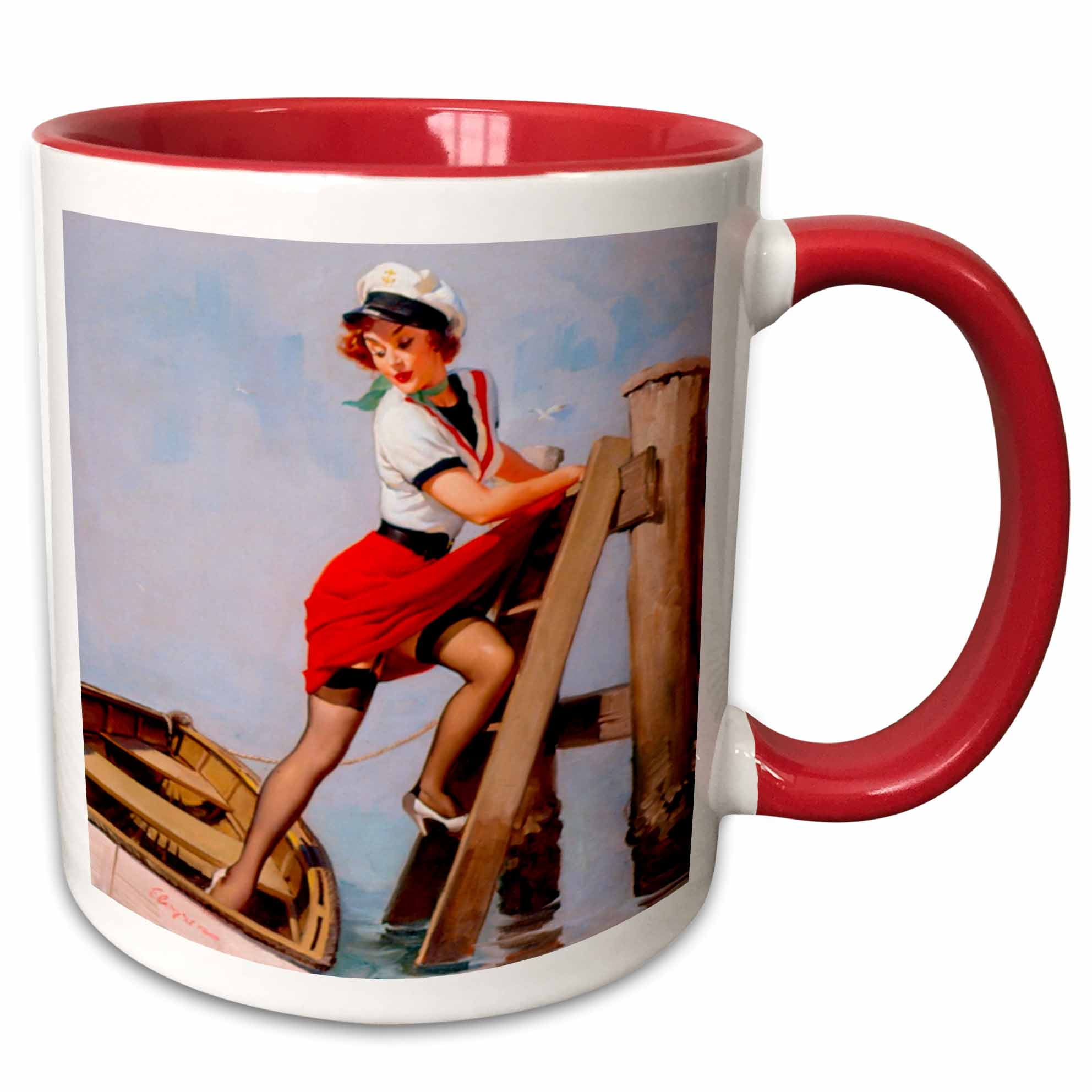 image of famous elvgren pinup painting sailor beware 15oz Two-Tone Red ...