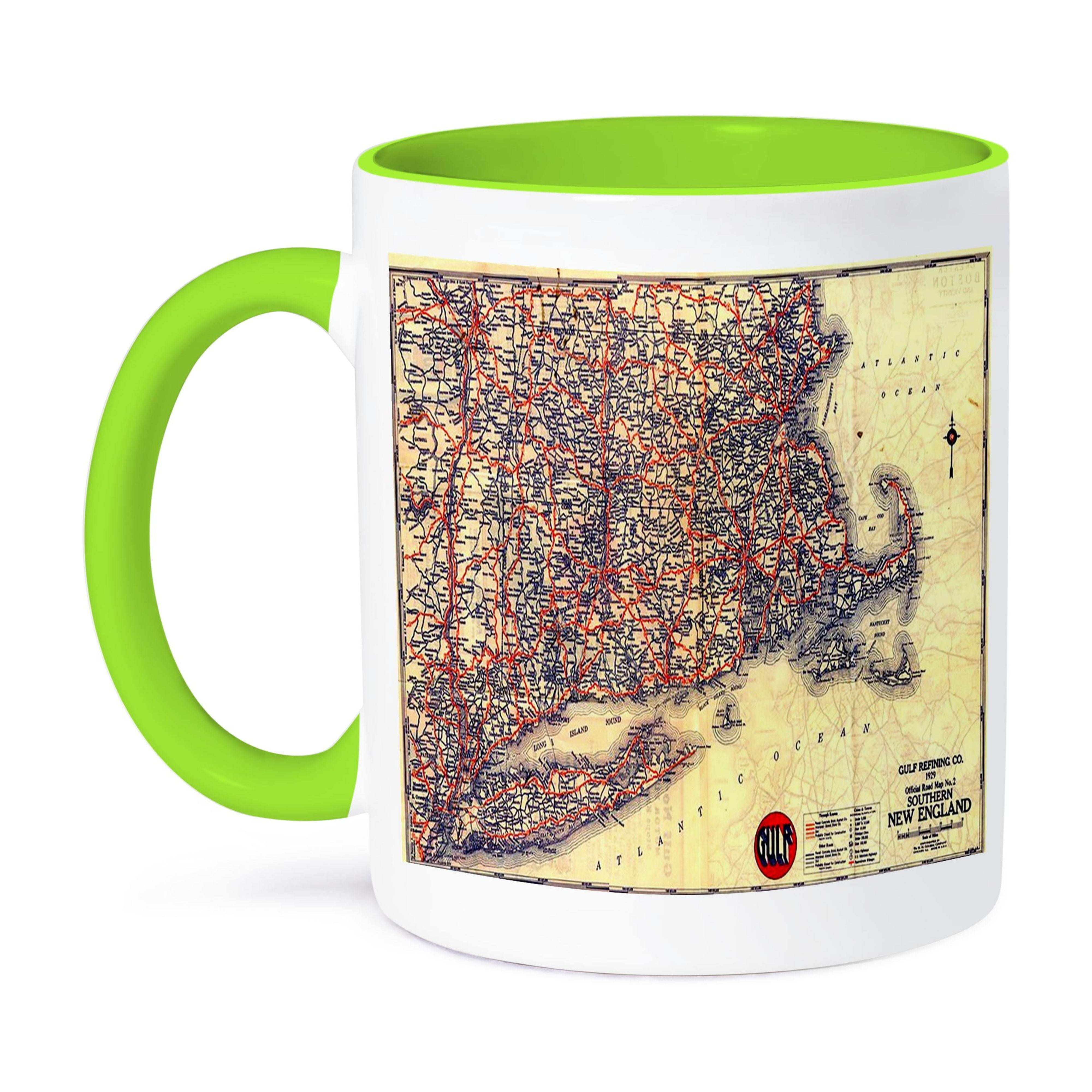 3dRose, image of vintage new England road map, 15oz Two-Tone Green Mug - Walmart.com