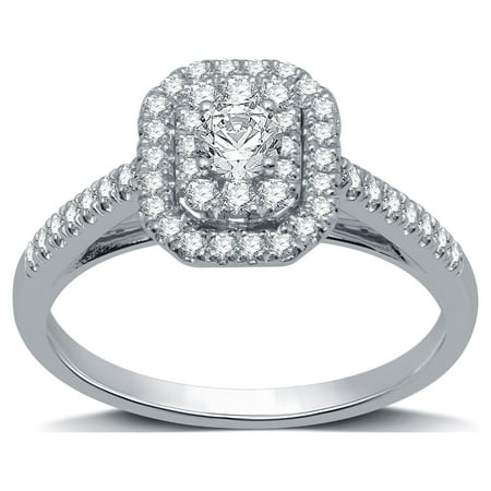 Forever Bride 1/2 Carat T.W. Emerald Halo Diamond 10 Kt White Gold ...