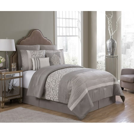VCNY Home Arcadia 8-Piece Taupe Floral Comforter Set, King – Walmart ...
