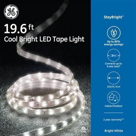 GE StayBright 240-Light 19.6-ft White Integrated LED Christmas Tape ...