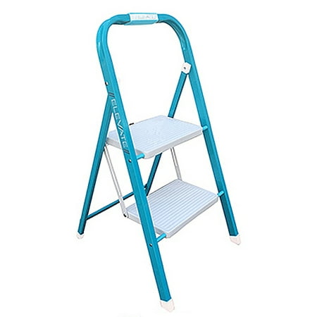 Kent Elevate 2-Step Folding Metal Stool, Light Blue/White – BrickSeek