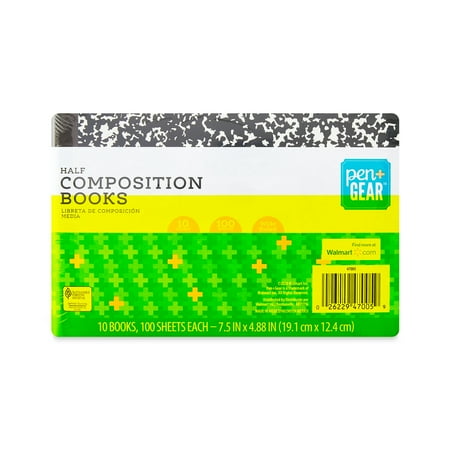 Pen+Gear Wide Rule Half Composition Book, 7.5" x 4.88", Black and White ...